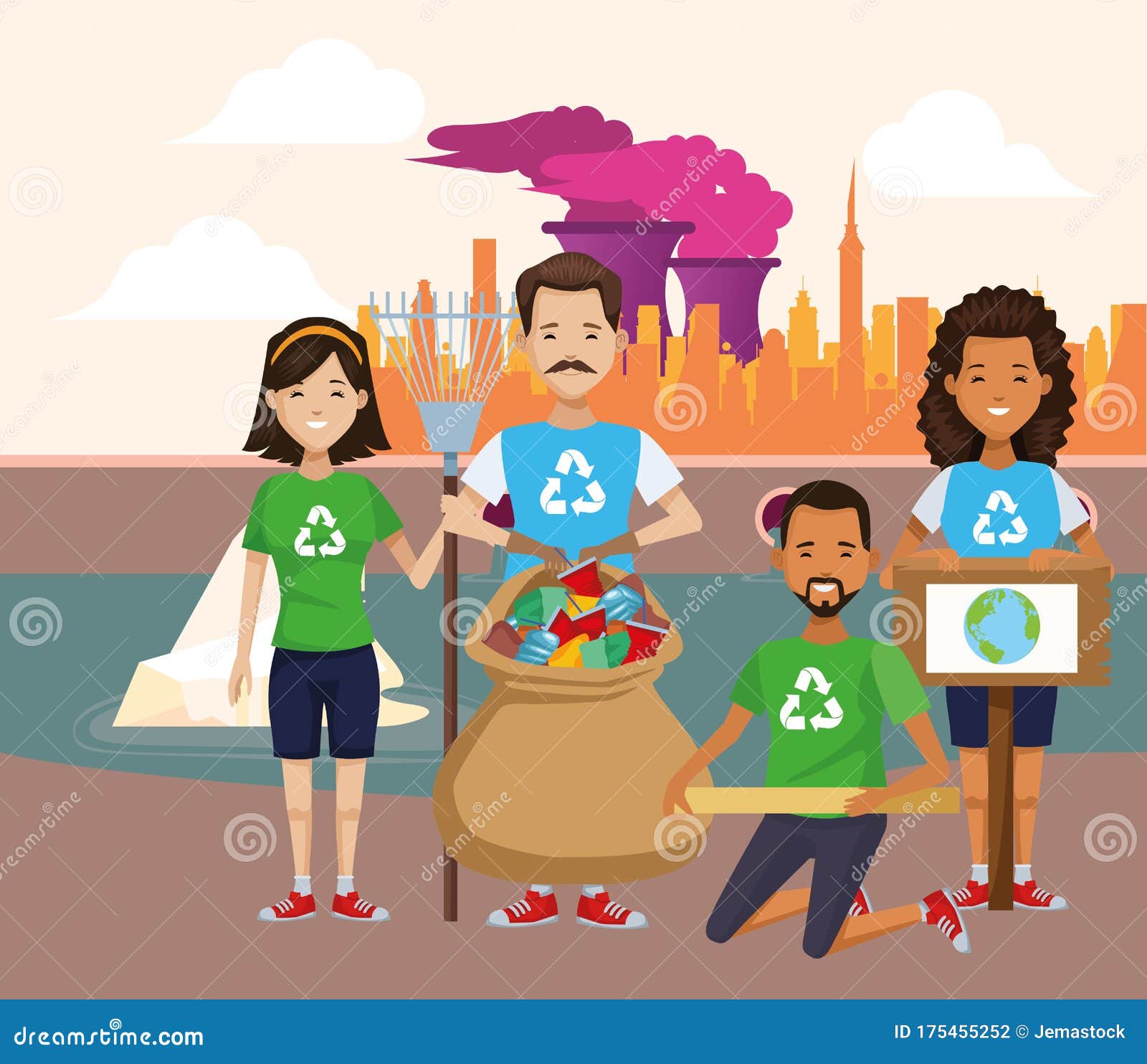 Recycling Characters. Cartoon Men Women And Children Collecting Garbage ...