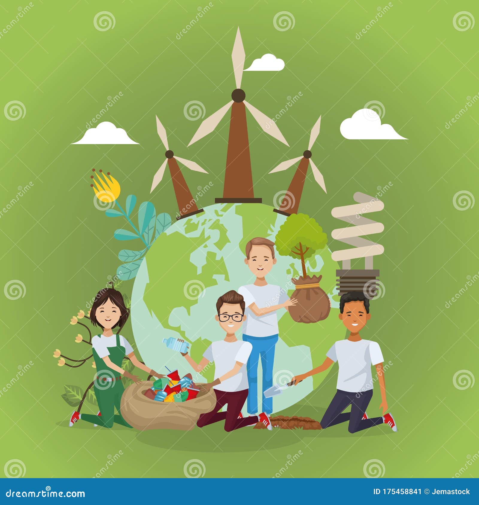 Group of Environmentalists with World Planet Earth Stock Vector ...