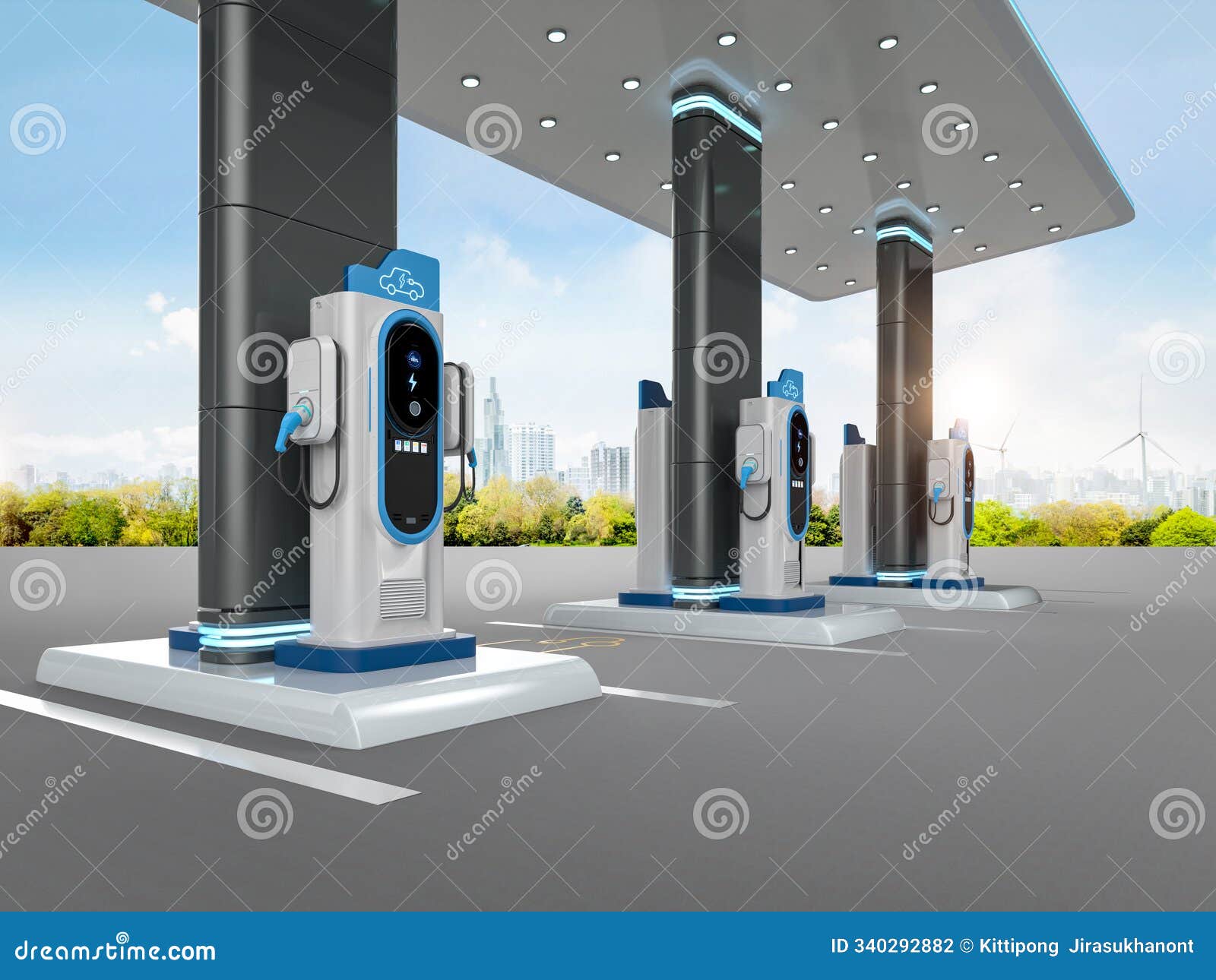 Group Of Ev Charging Stations Or Electric Vehicle Recharging Stations ...