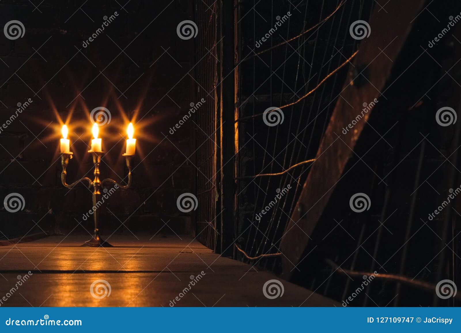 Group of Evil Candles Burning in the Darkness and Copy Space on Stock ...