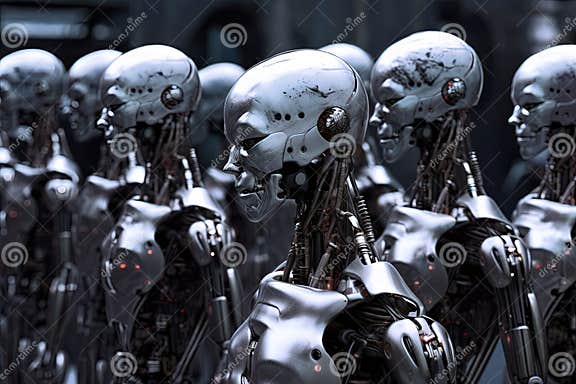 Group of Evil, Hostile Metallic Robots, Concept of Artificial ...