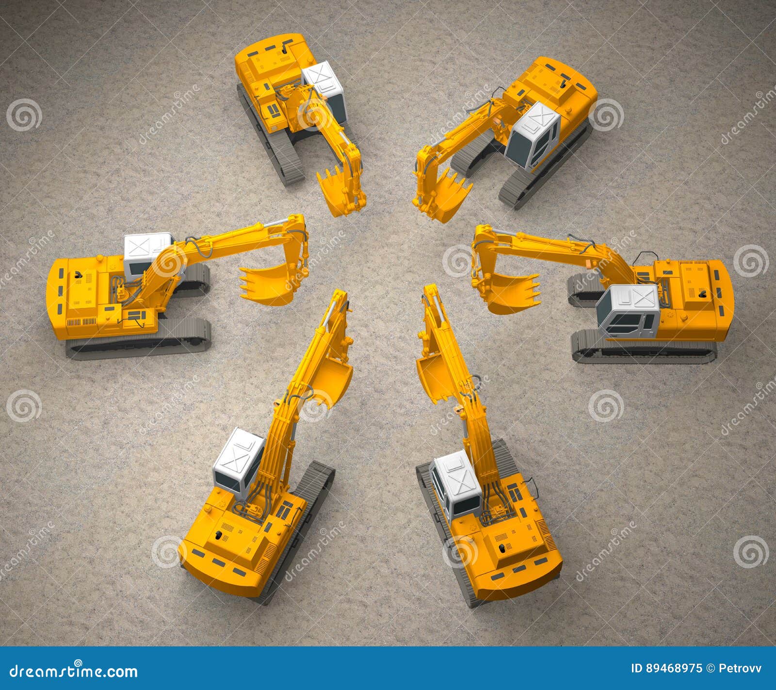 Group Excavator Top View 3d Rendering Stock Illustration - Illustration ...