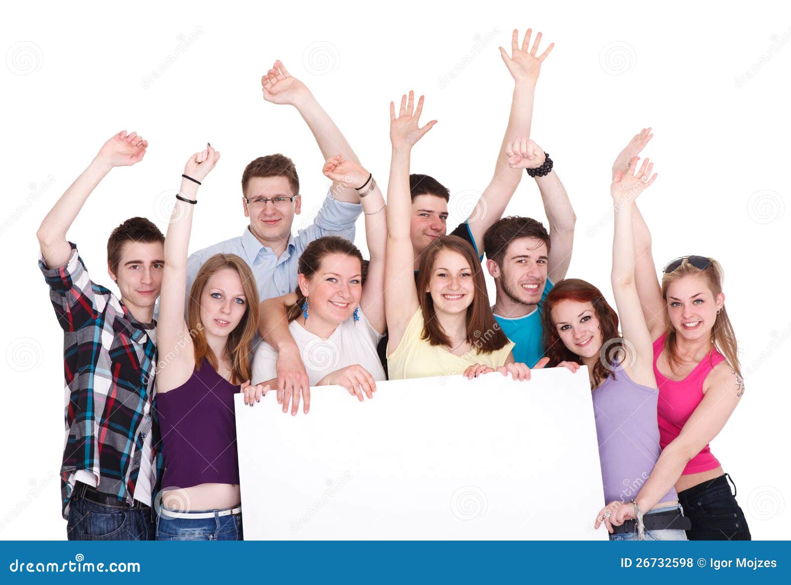 Group of Excited Friends Holding a Banner Stock Photo - Image of group ...