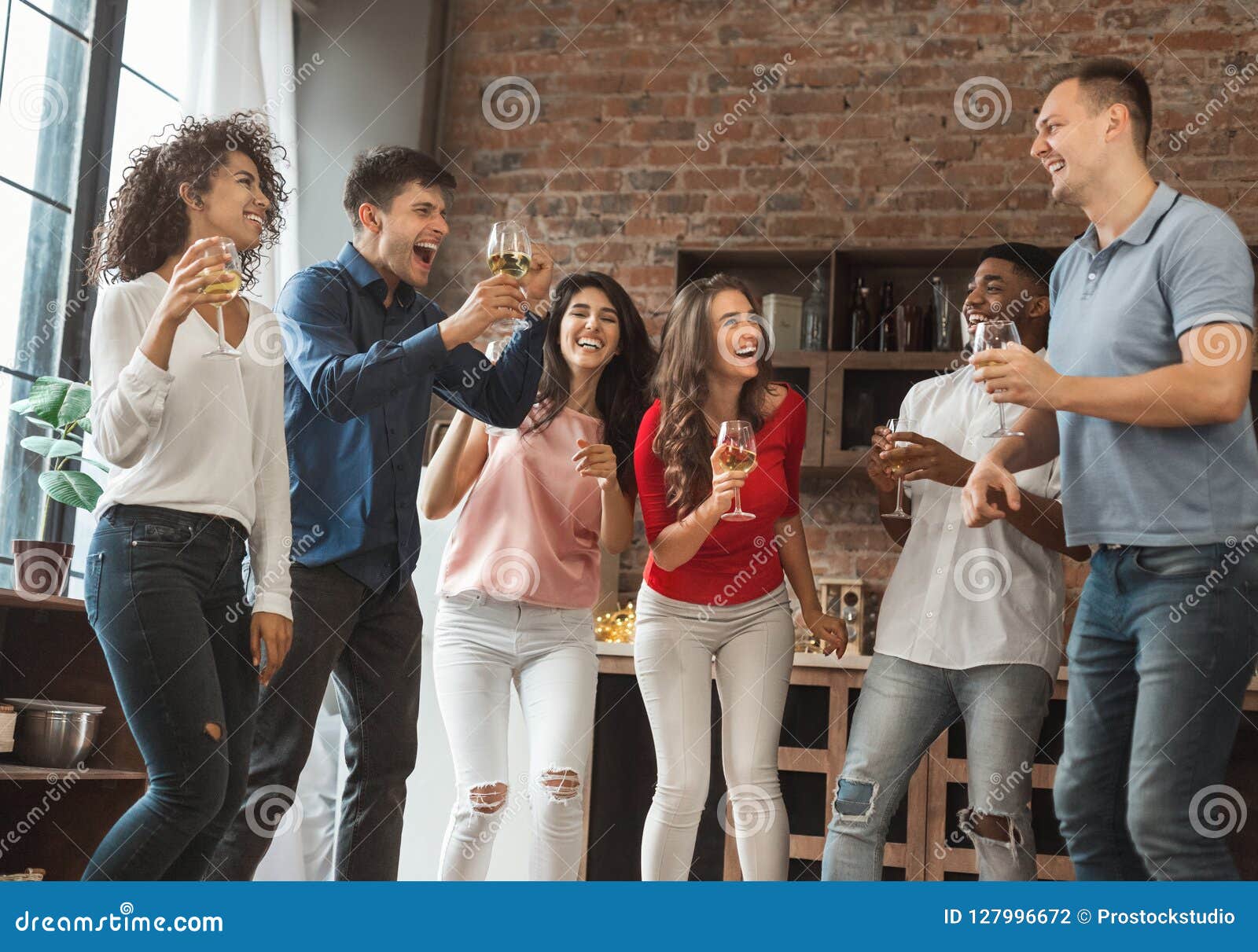 Group of Excited Friends Partying at Home Stock Photo - Image of ...