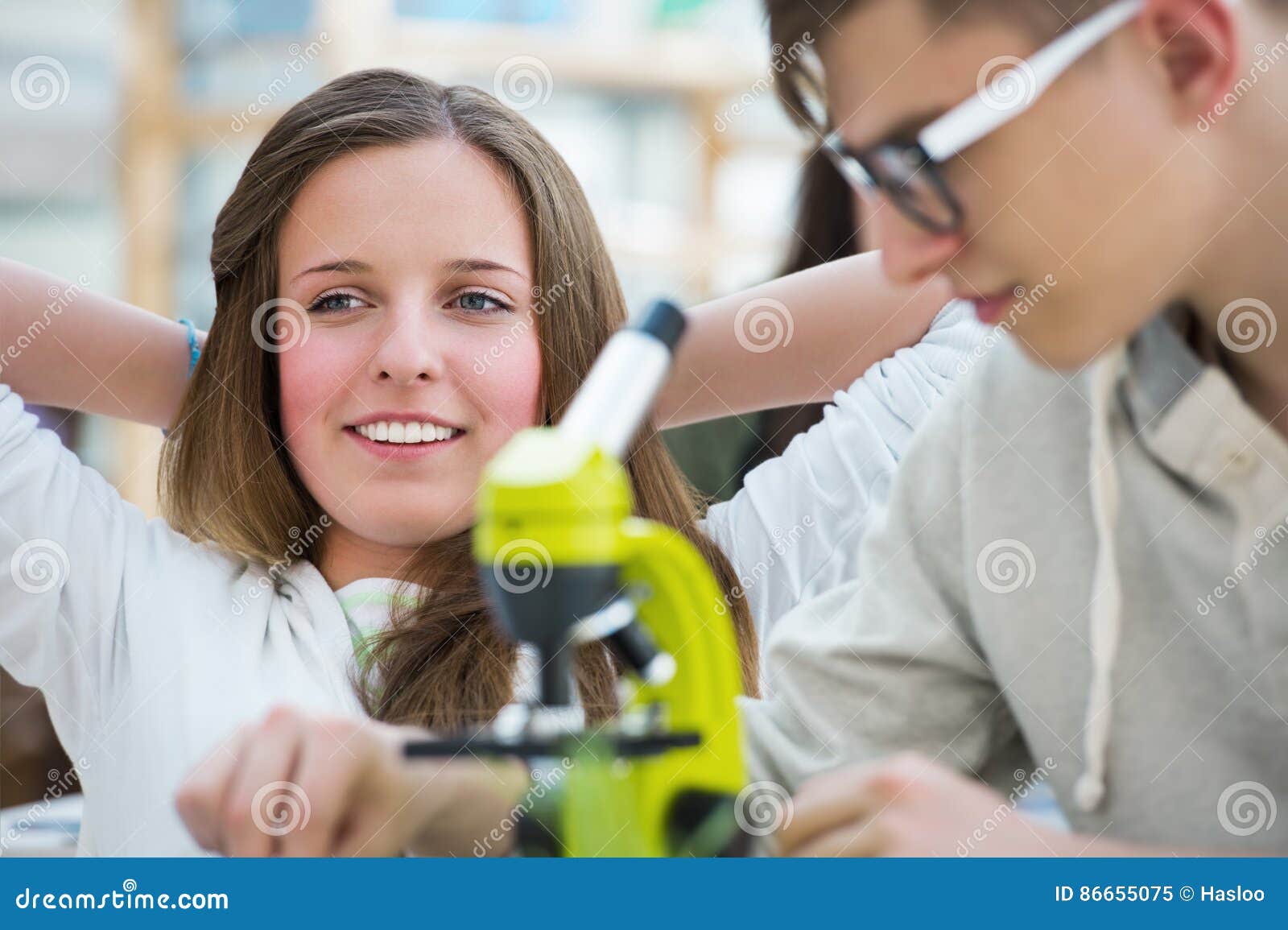 Group of Excited Students Working in Classroom Stock Image - Image of ...