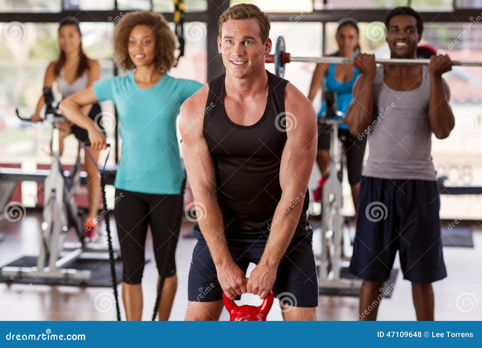 Group exercising in a gym stock photo. Image of multi - 47109648