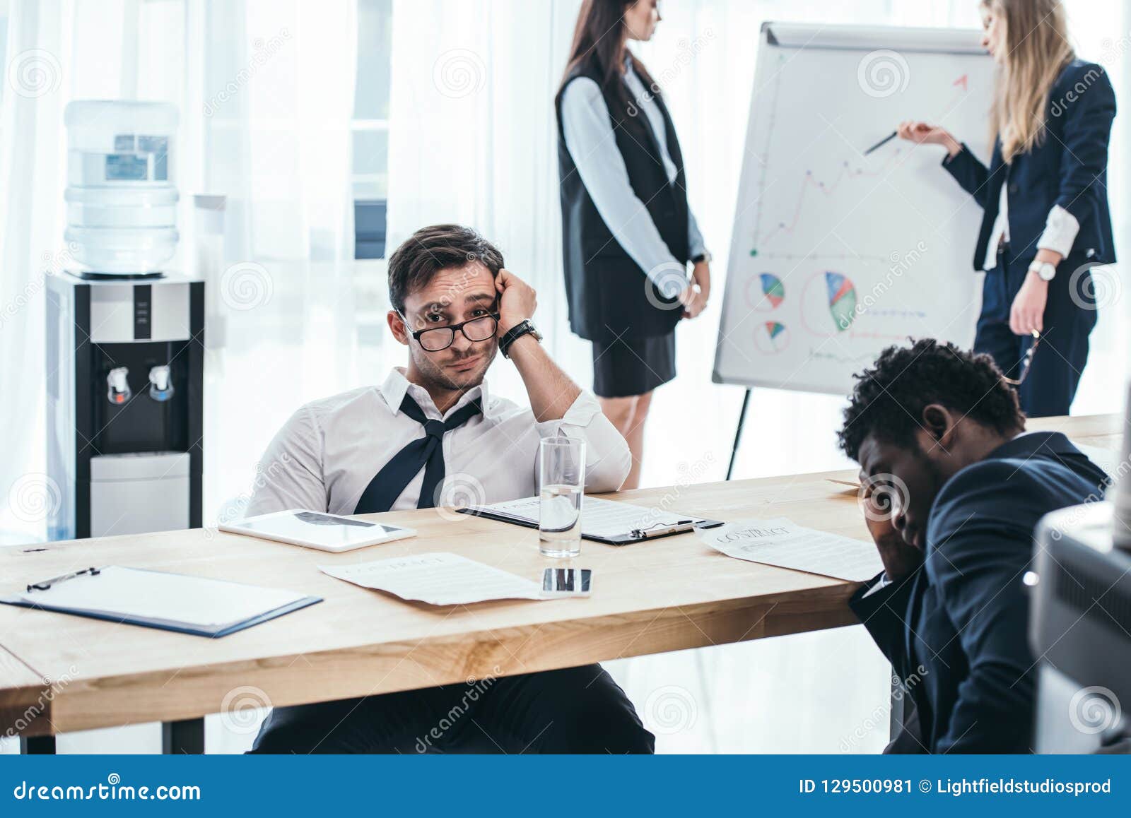 Group of Exhausted Managers Having Conversation Stock Image - Image of ...