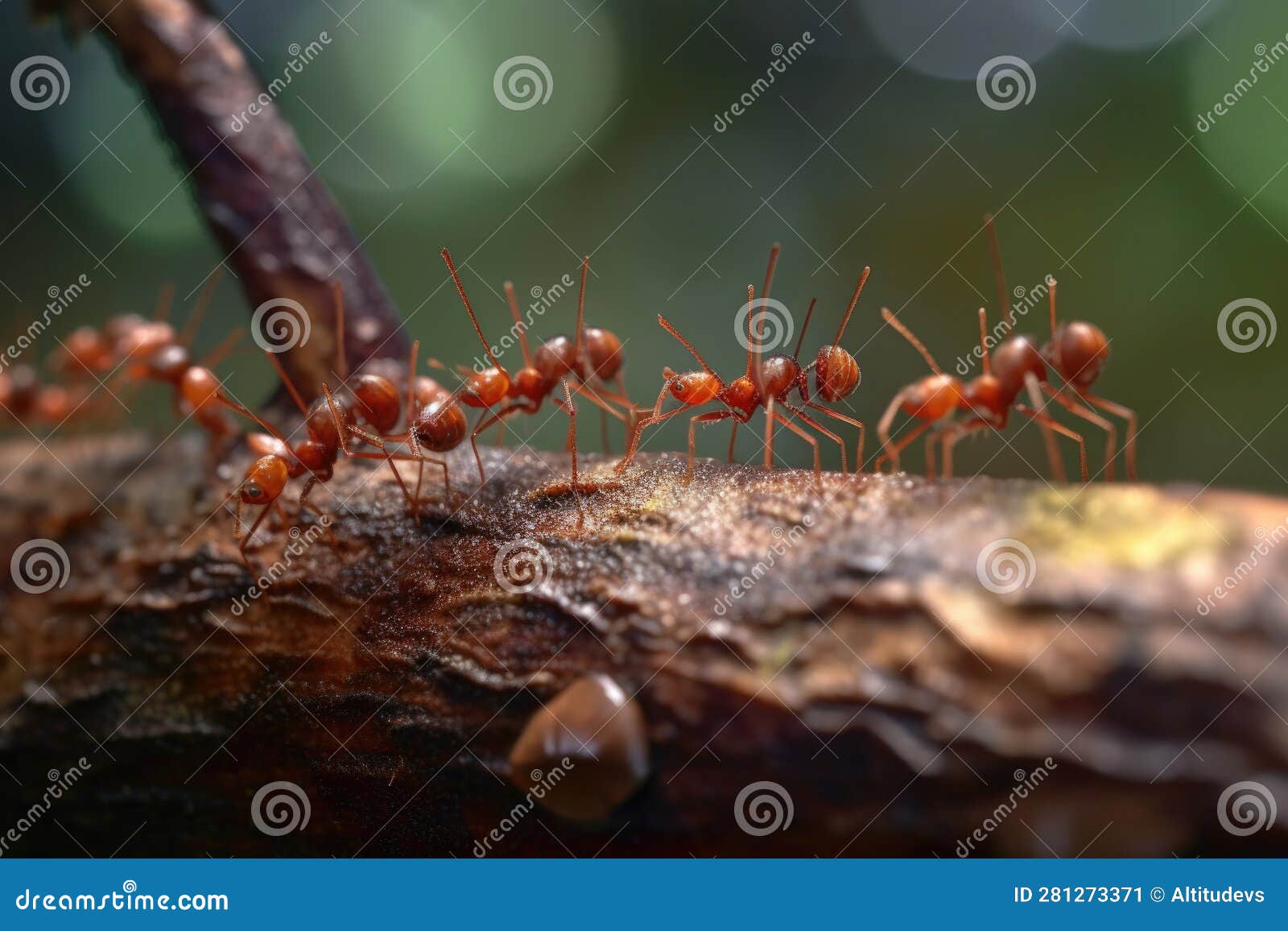 A Group of Exotic Ants Marching on a Tree Branch Stock Illustration ...