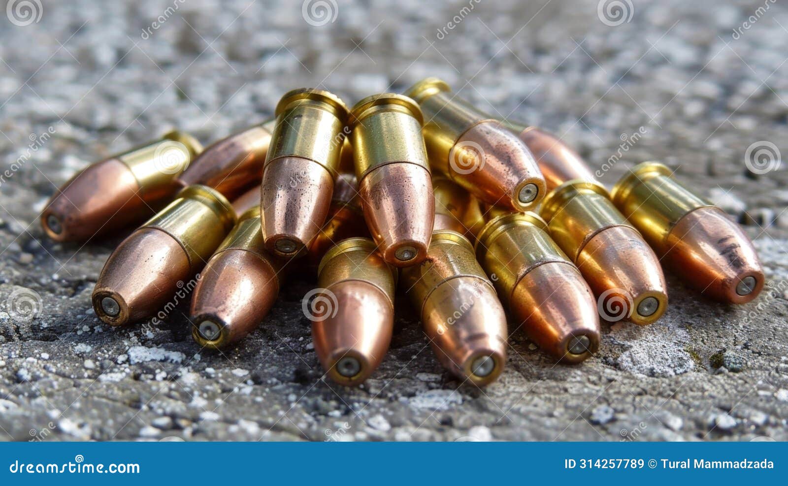 Bullets shells on concrete stock image. Image of expended - 314257789