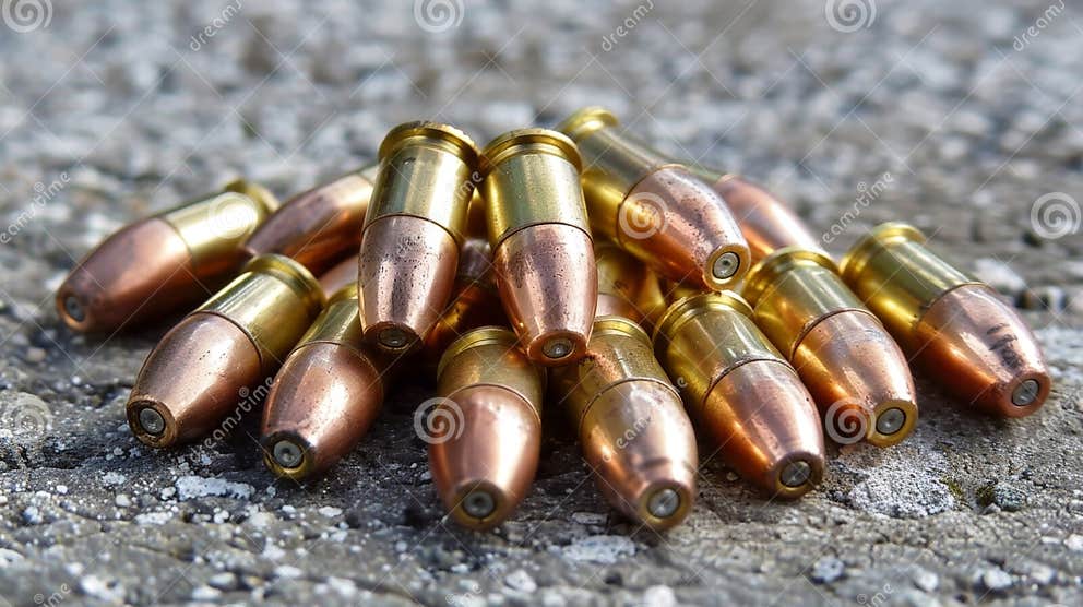 Bullets shells on concrete stock image. Image of expended - 314257789