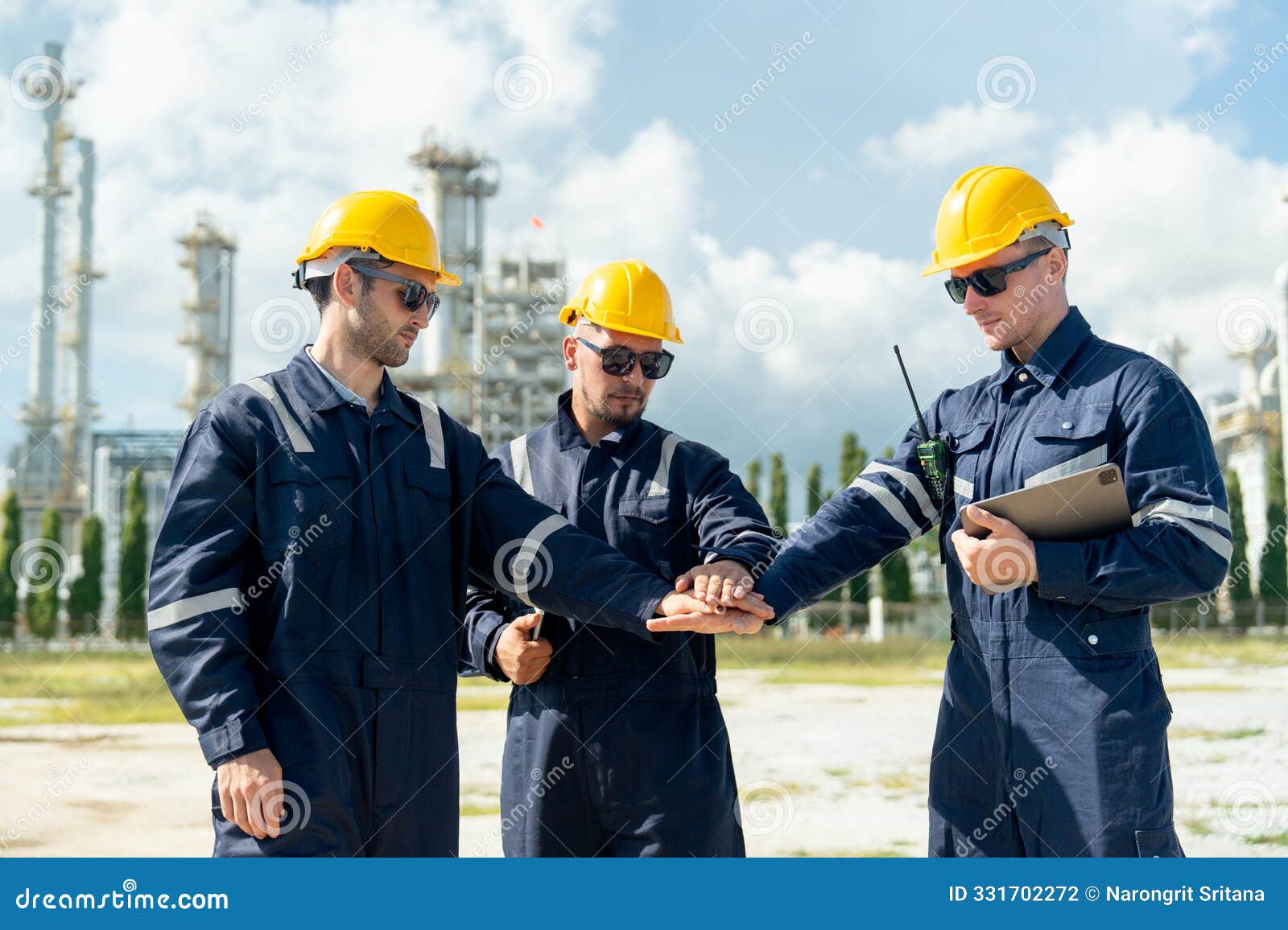 Group of Factory Engineer or Technician Workers Stand and Join Hands ...
