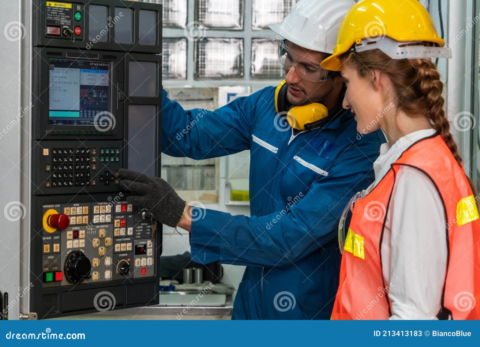 Group of Factory Job Workers Using Machine Equipment in Manufacturing ...