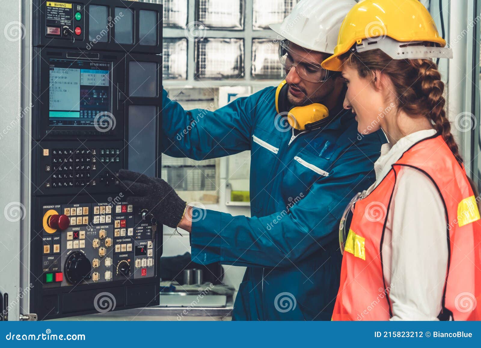 Group of Factory Job Workers Using Machine Equipment in Manufacturing ...