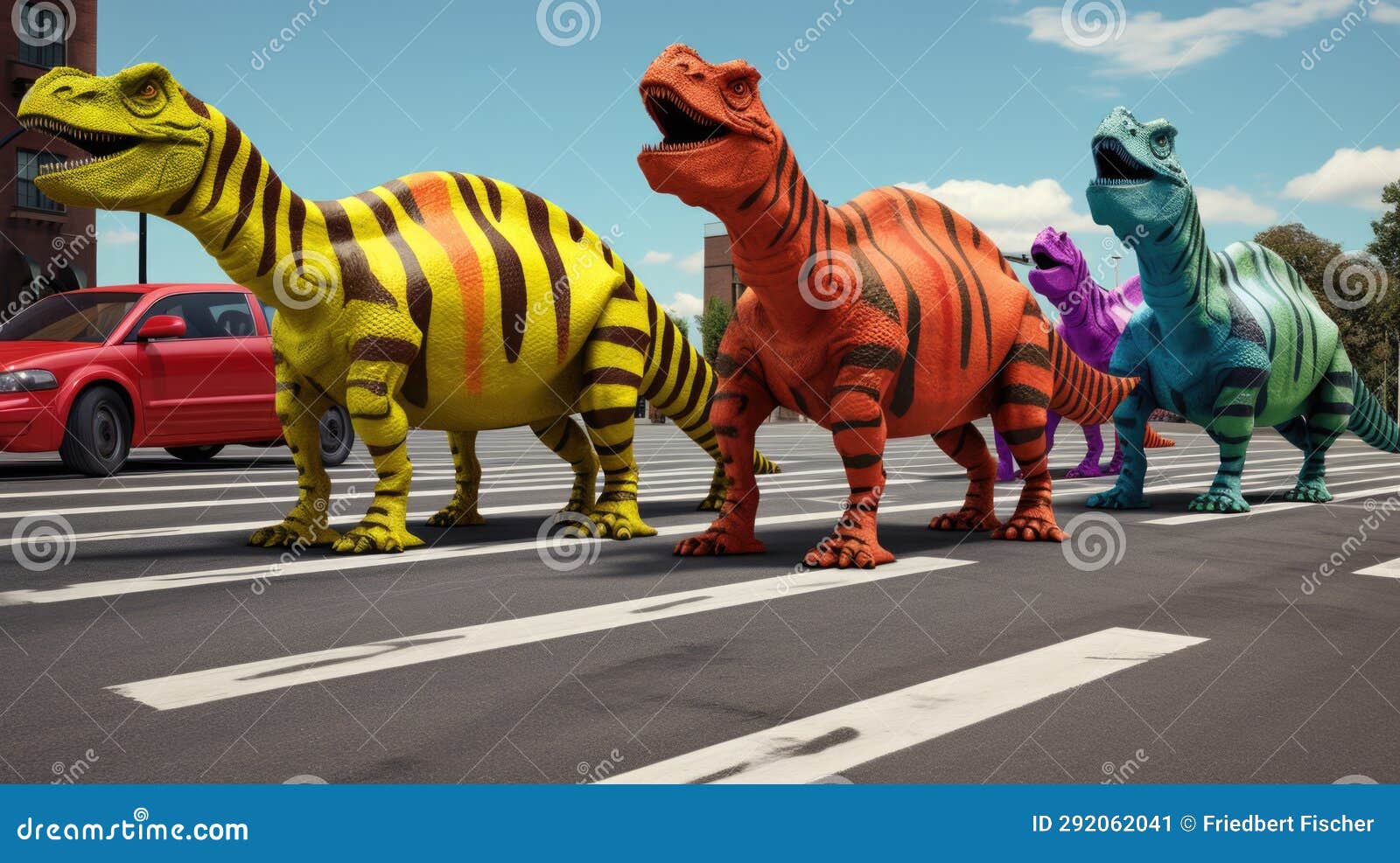 A Group of Fake Dinosaurs Standing on the Side of a Road. Stock Image ...
