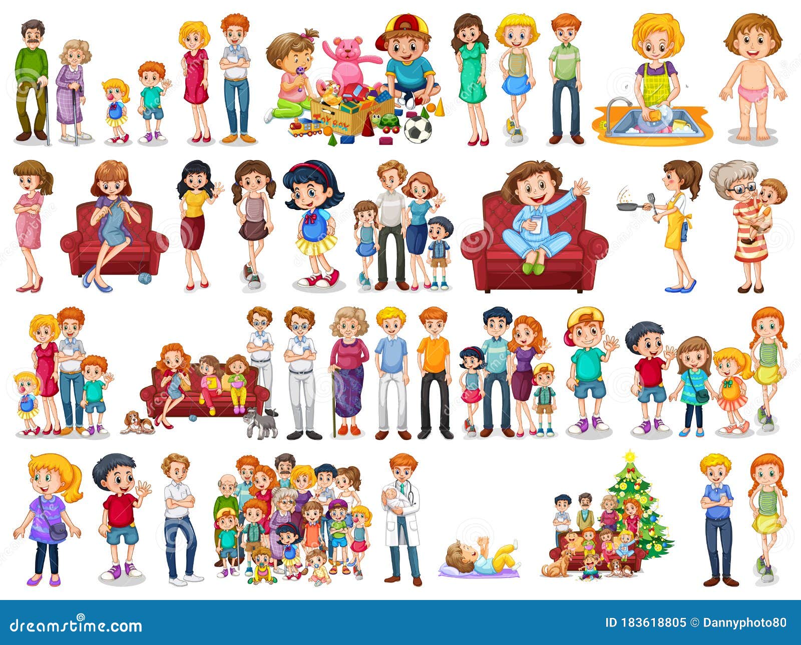 Group of Family Member Characters Stock Vector - Illustration of living ...