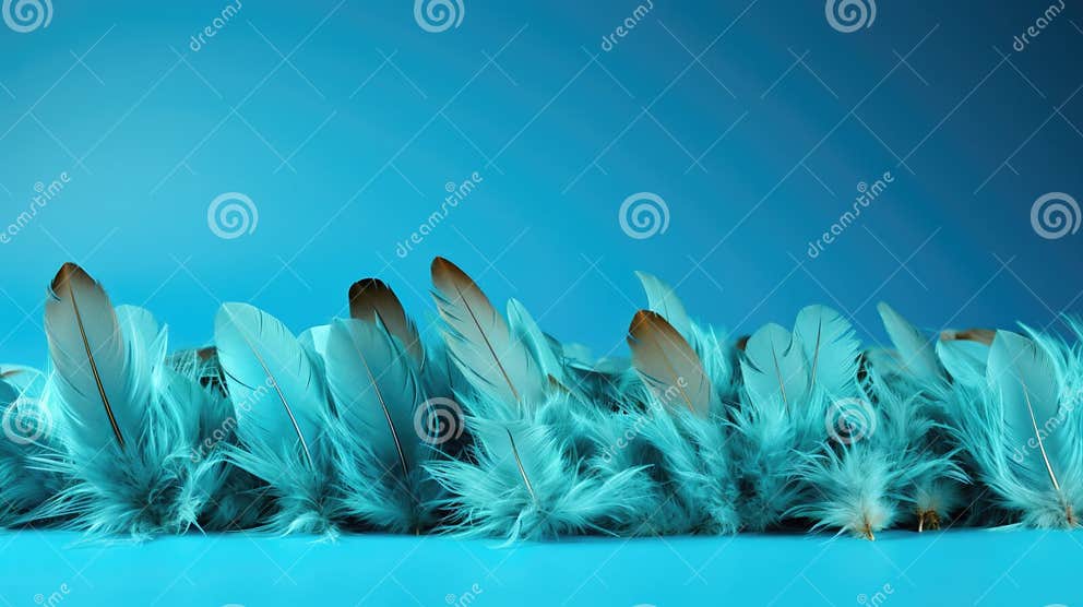 A Group of Feathers on a Blue Surface. Generative AI Image. Stock ...