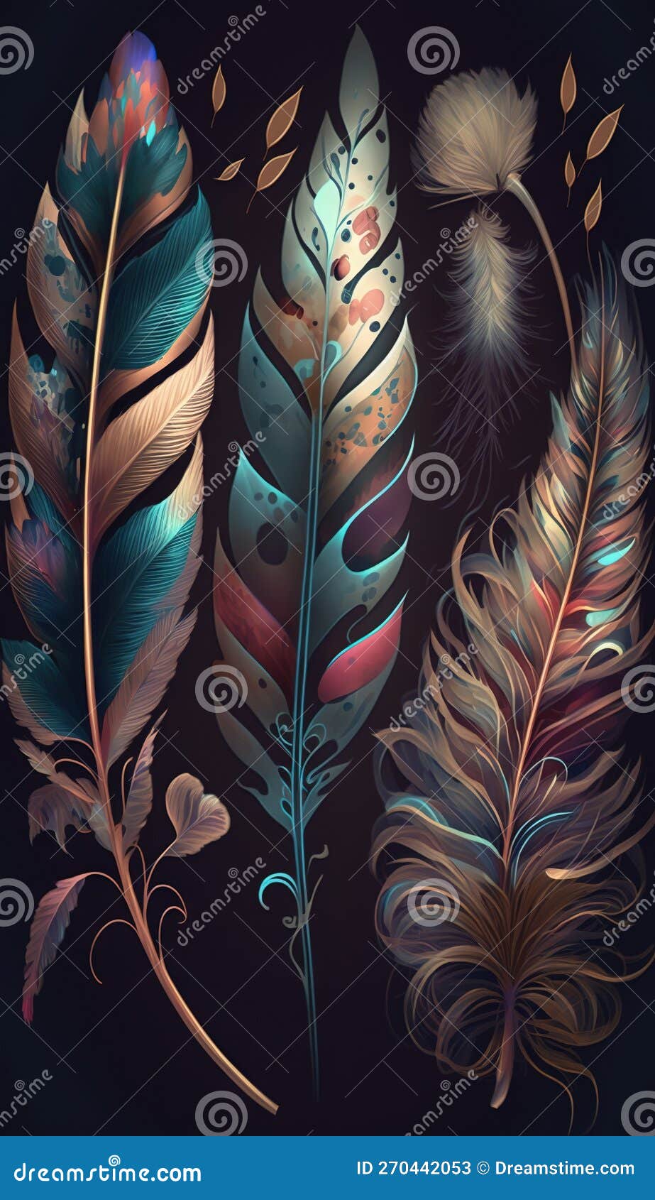 A Group of Feathers with Different Colors on a Black Background. Stock ...