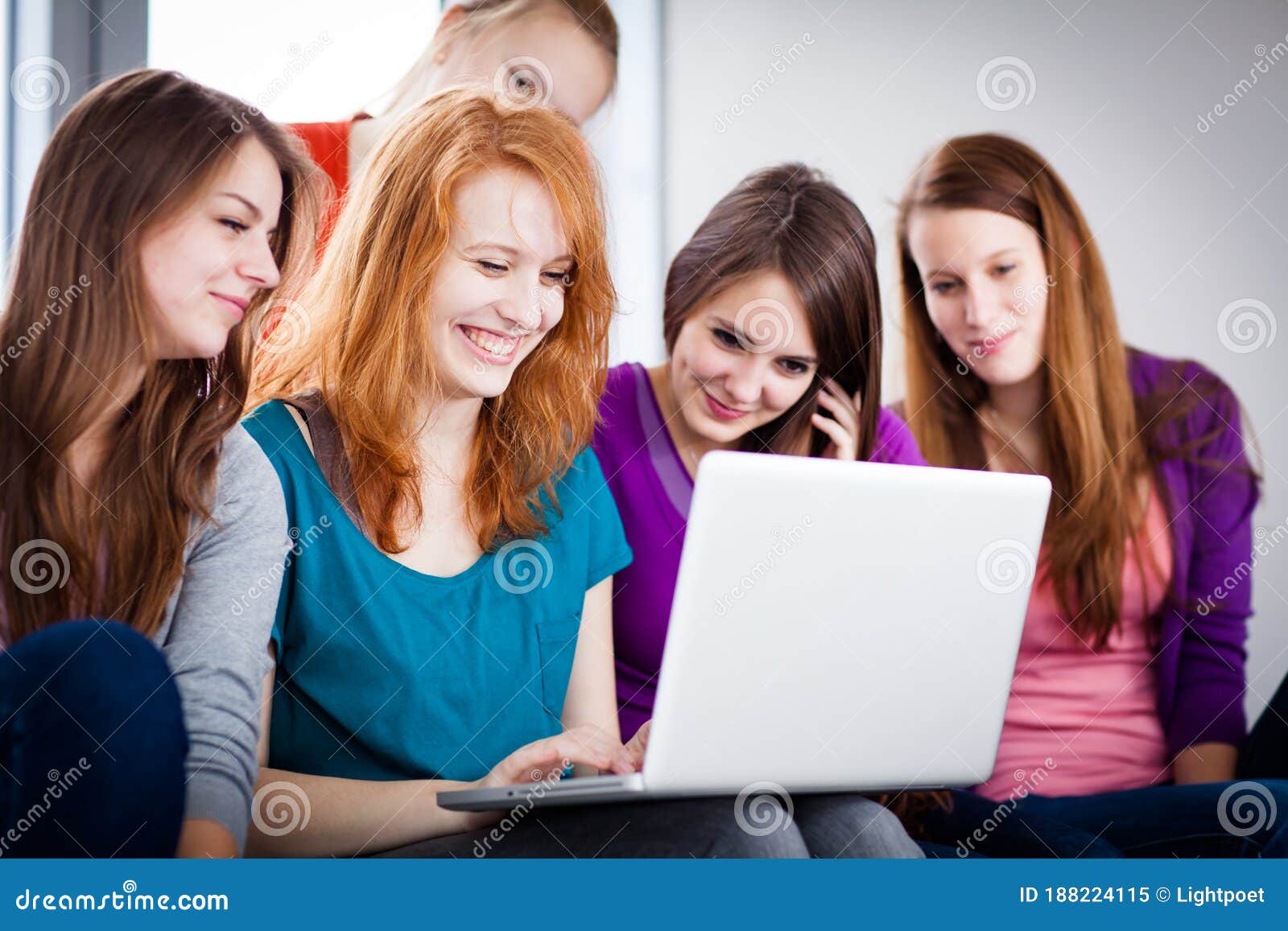 Group of Female College Students Working on Their Homework Stock Image ...