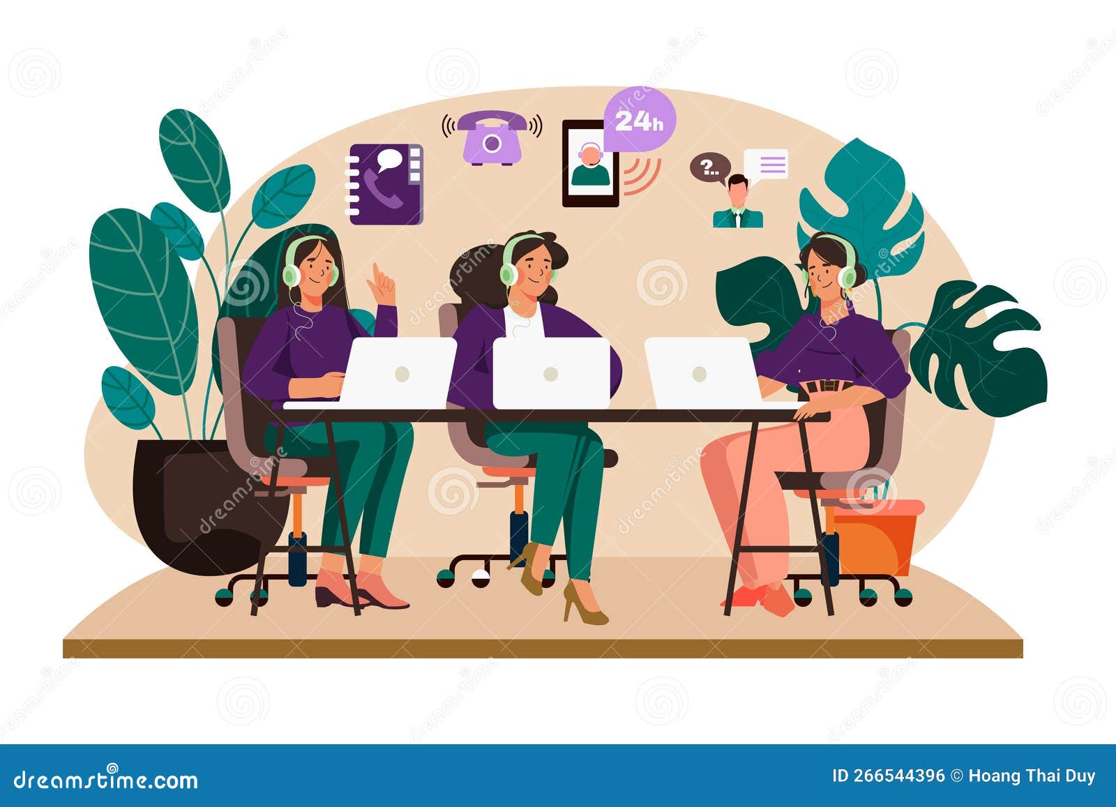 Group of Female Operators Working at Call Center Stock Vector ...
