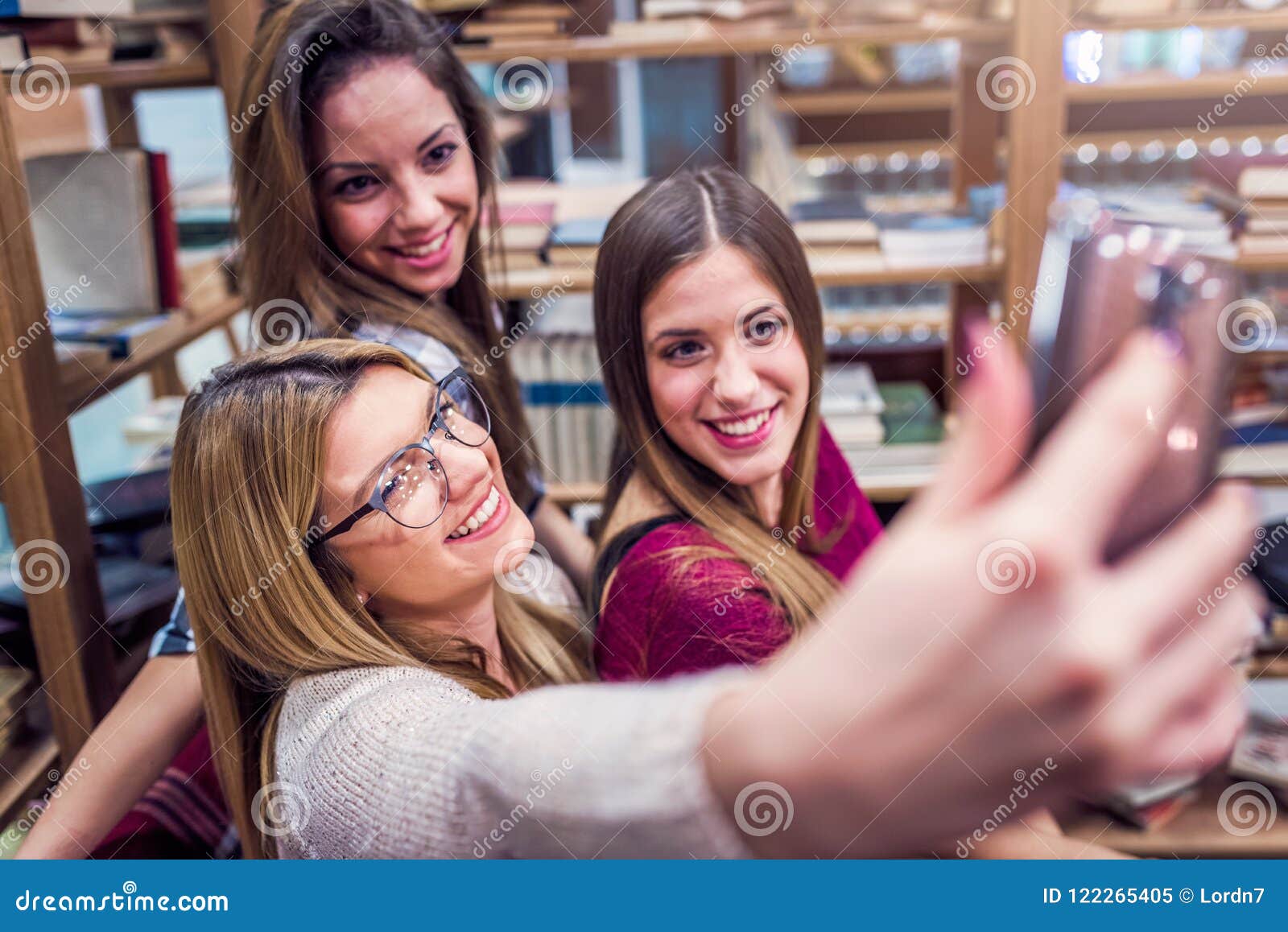 Group of Female Students Working on School Project Stock Image - Image ...