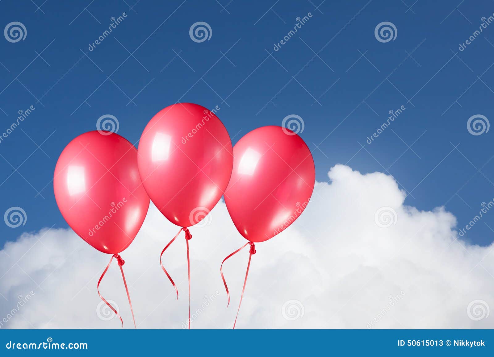 Group of Festive Red Balloons on Blue Sky Background Stock Image ...