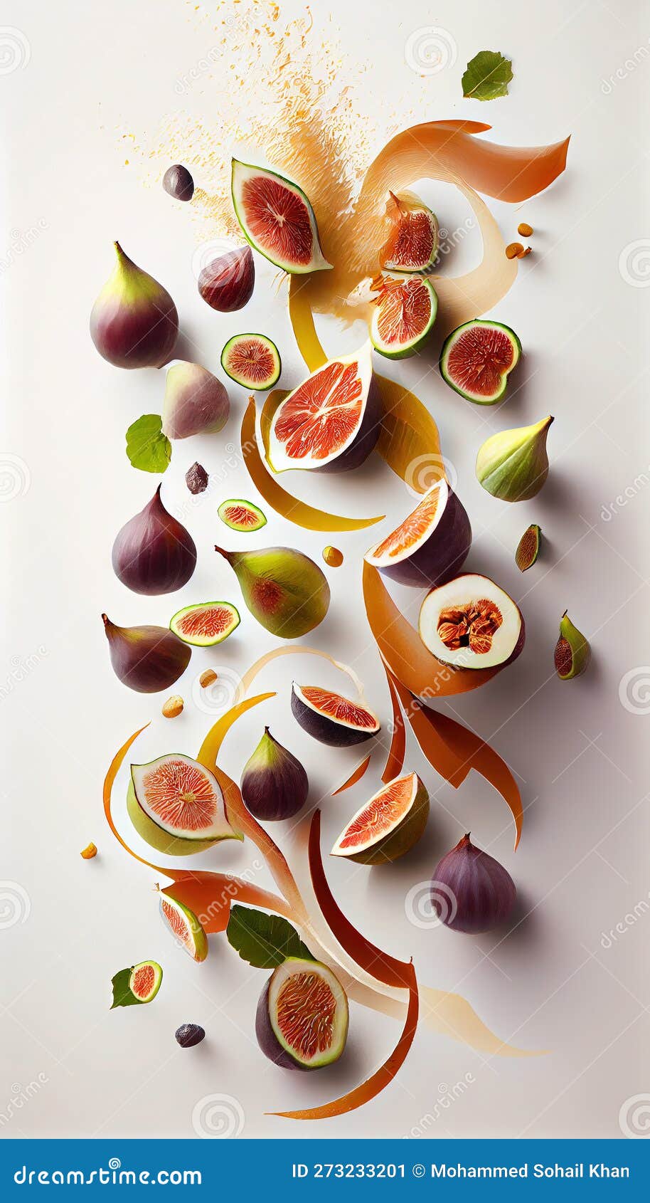 Group of Fig Fruits Creatively Falling-Dripping Flying or Splashing on ...