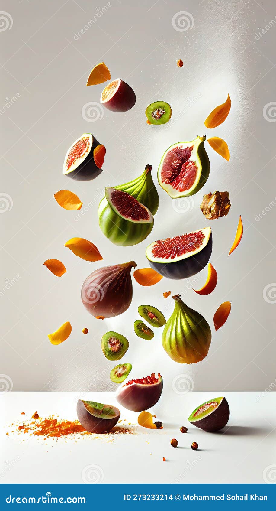 Group of Fig Fruits Creatively Falling-Dripping Flying or Splashing on ...