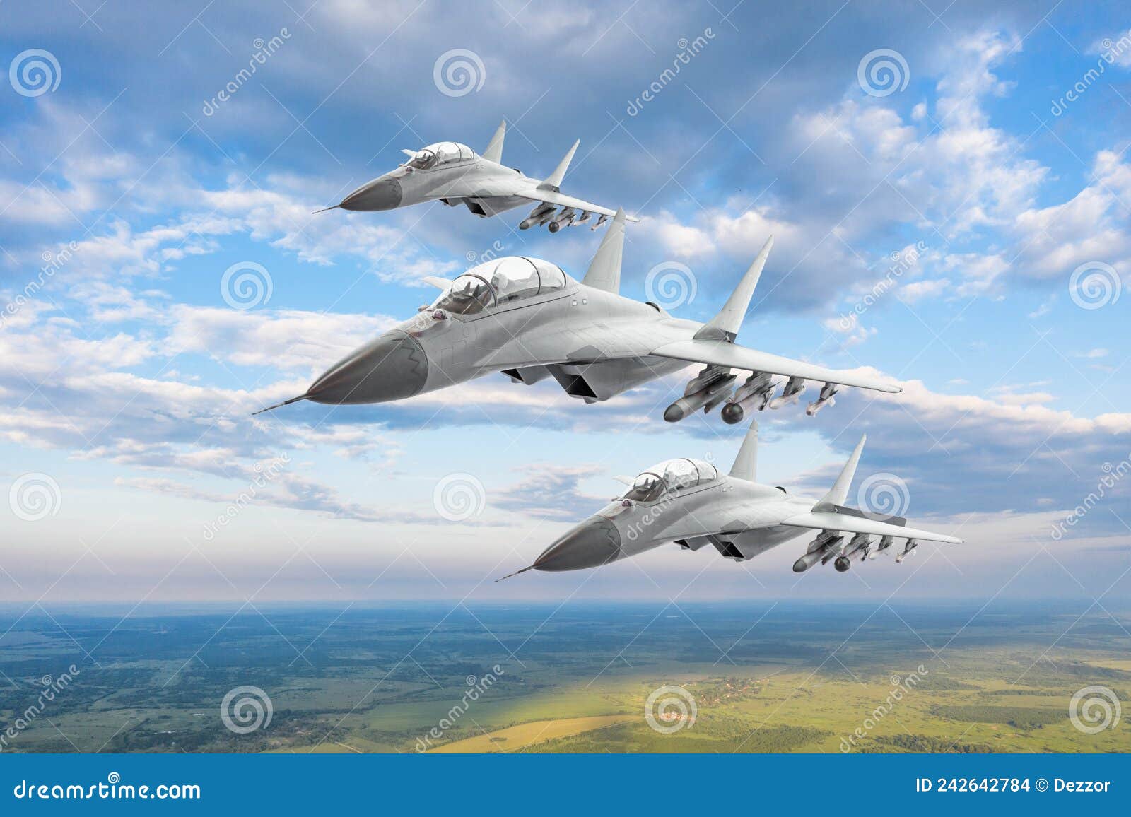 A Group of Fighter Jets Flies Over Territories Stock Photo - Image of ...