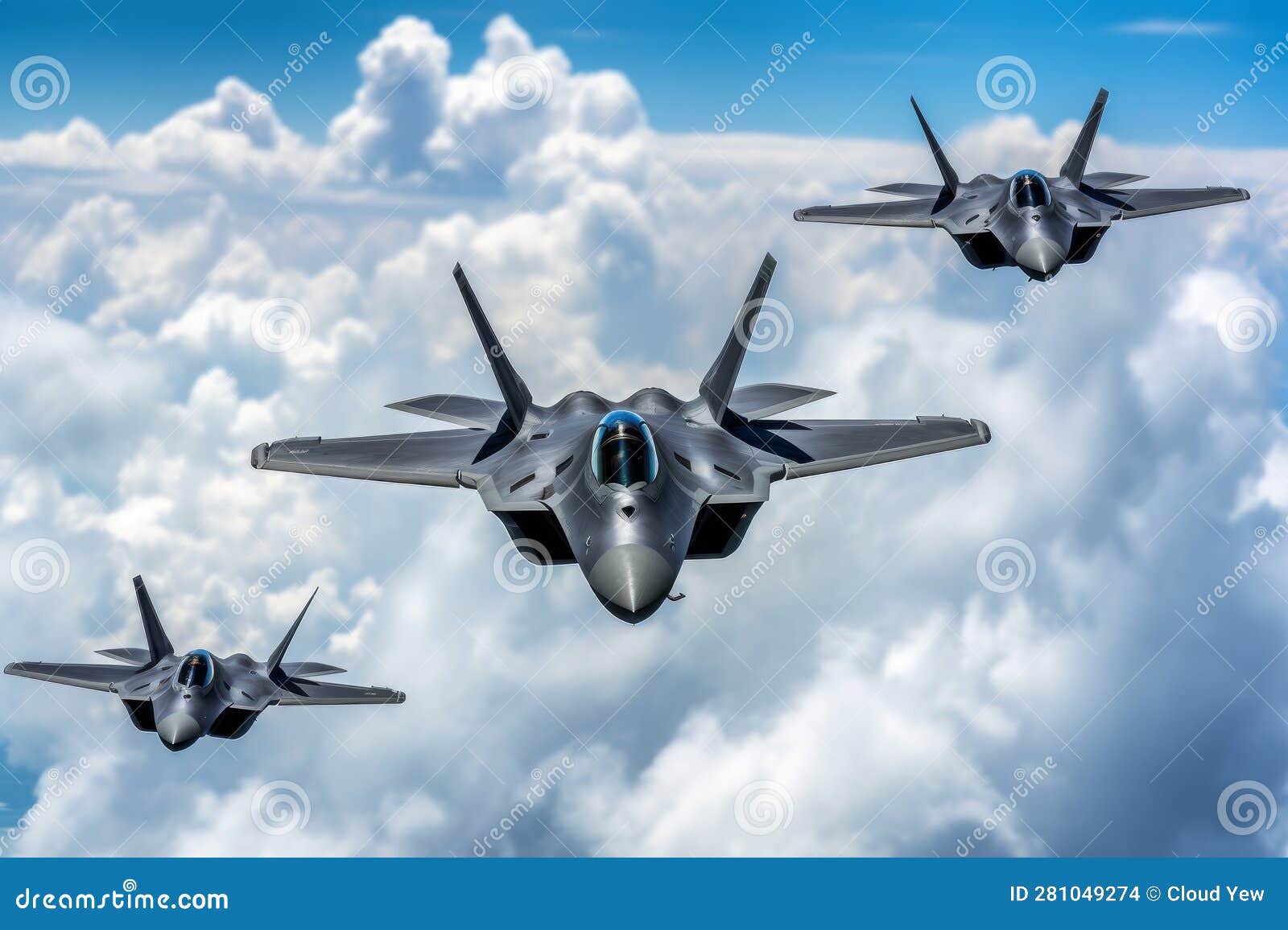 A Group Of Fighter Jets Flying Through A Cloudy Sky Stock Illustration