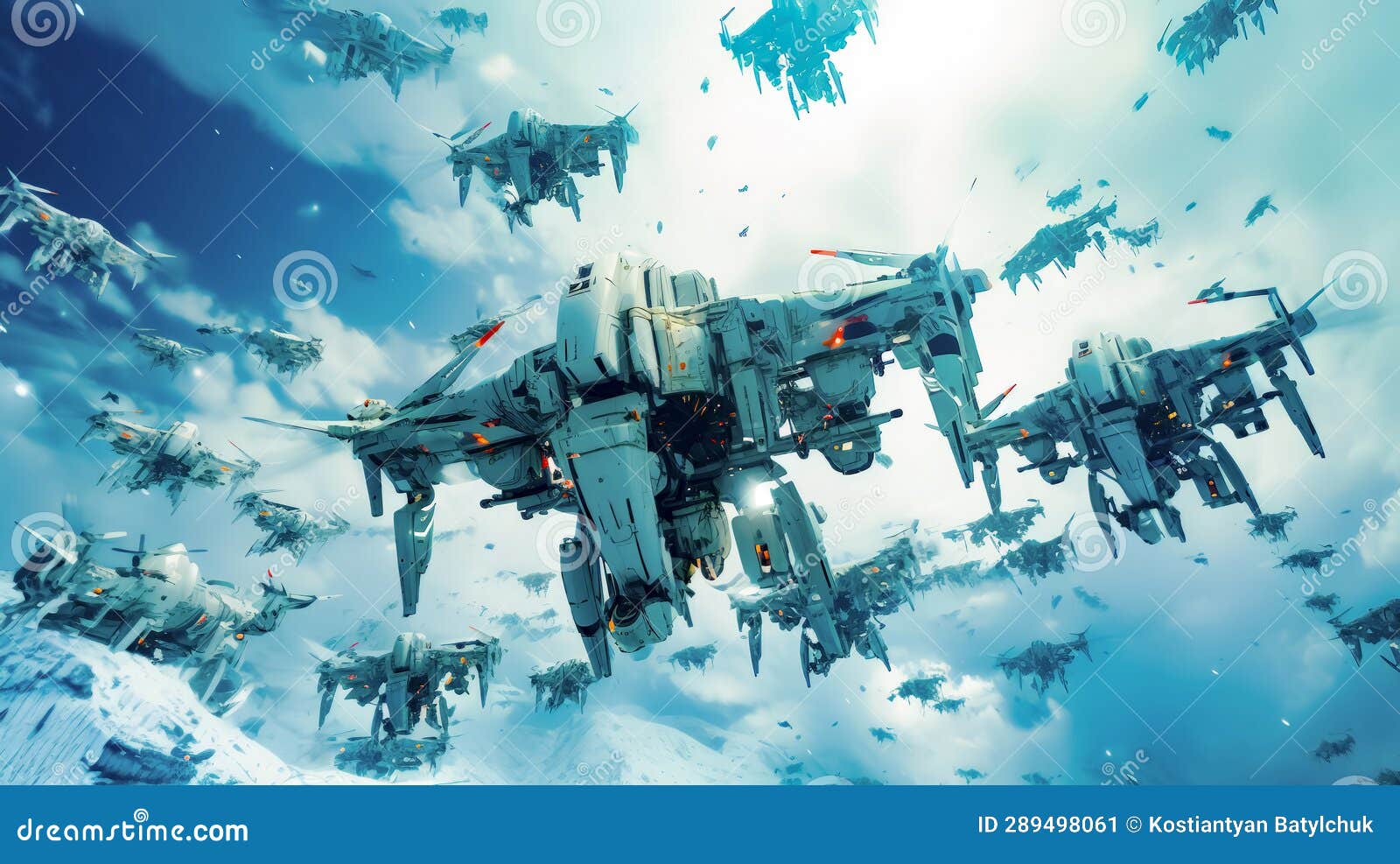 Group of Fighter Jets Flying through the Sky Over Snow Covered Mountain ...