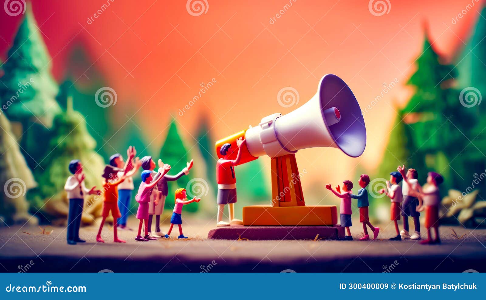 Group of Figurines Surrounding Toy Megaphone on Table. Generative AI ...