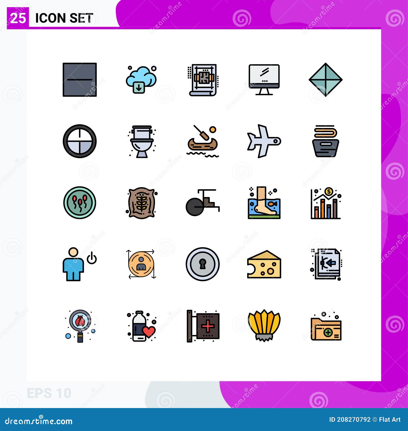 Group of 25 Filled Line Flat Colors Signs and Symbols for Safety, Imac ...