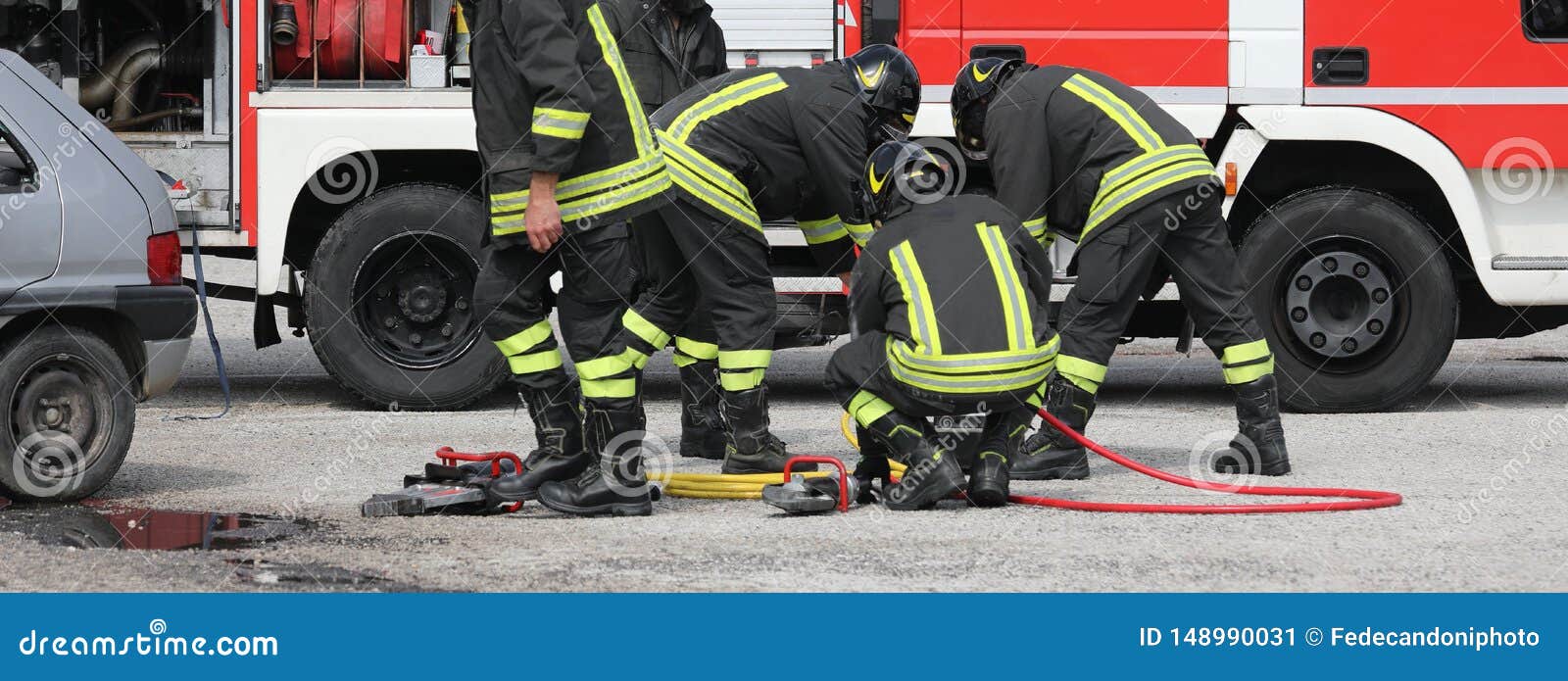 Group of Firefighters in Action Stock Image - Image of fire, firemen ...