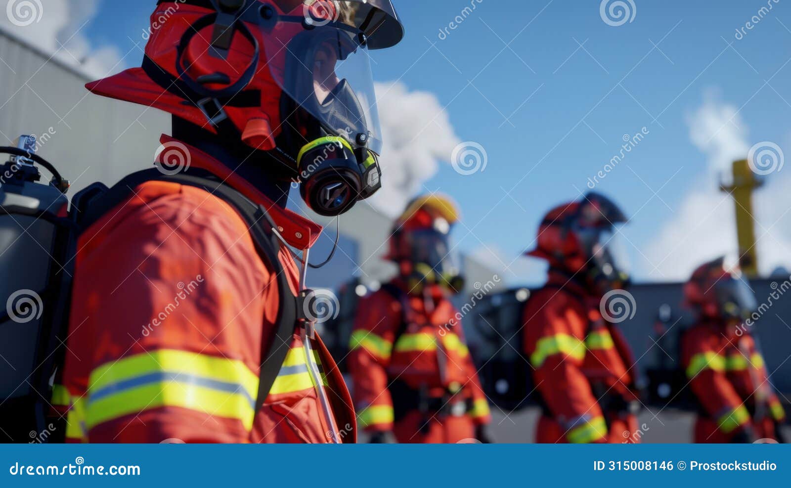 Firefighters in Gear during Safety Drill at Industrial Facility Stock ...
