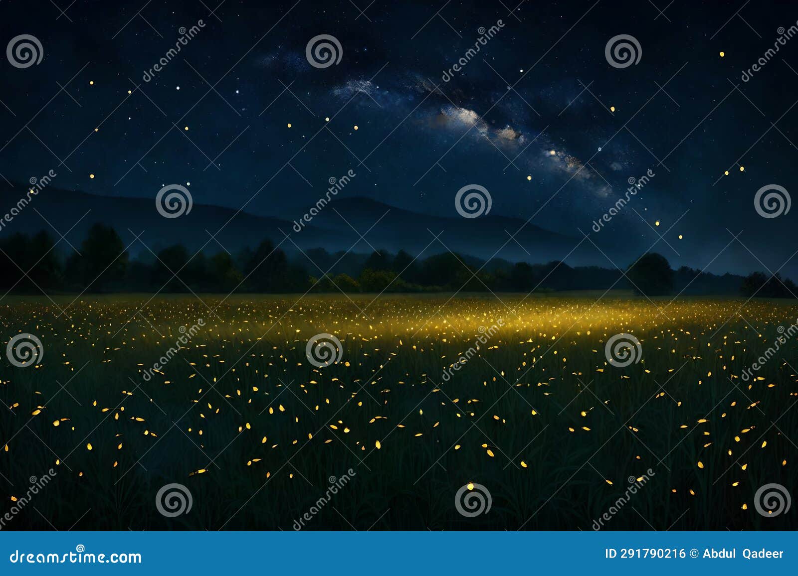 A Group Of Fireflies Illuminating A Forgotten Garden Swing. Royalty ...