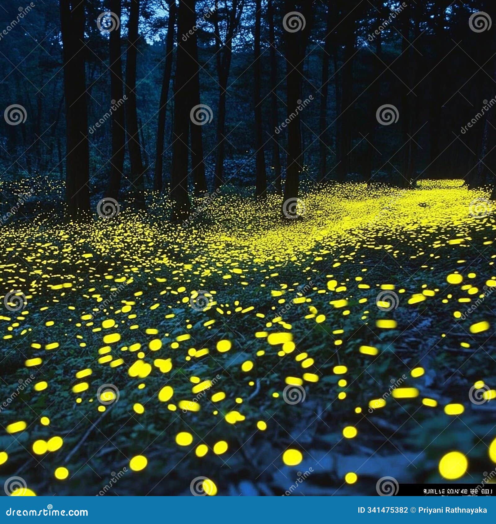 "Group of Fireflies Lighting Up a Dark Forest at Night" Stock ...