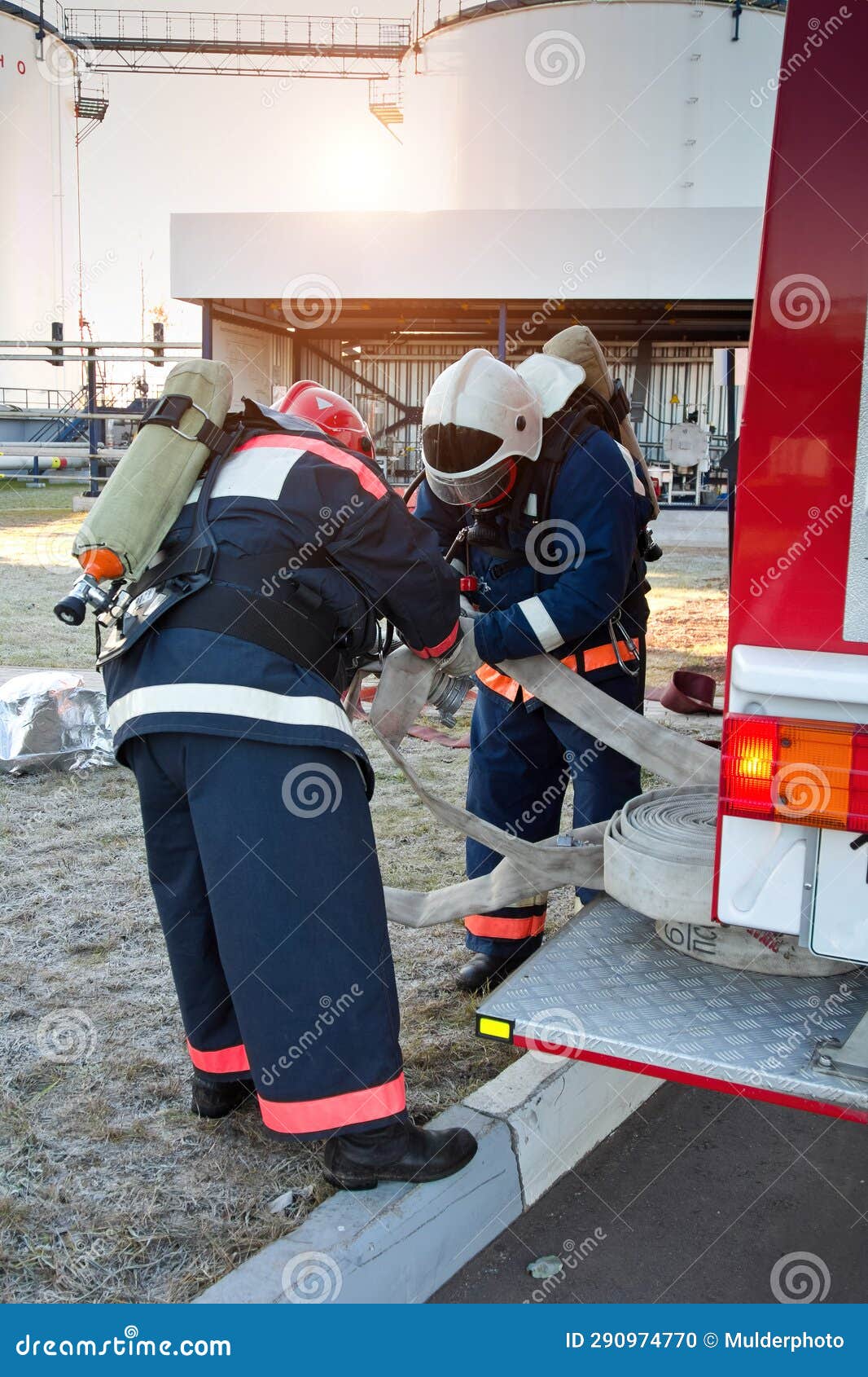 Group of Firemen Preparing for Extinguish Fire Stock Photo - Image of ...