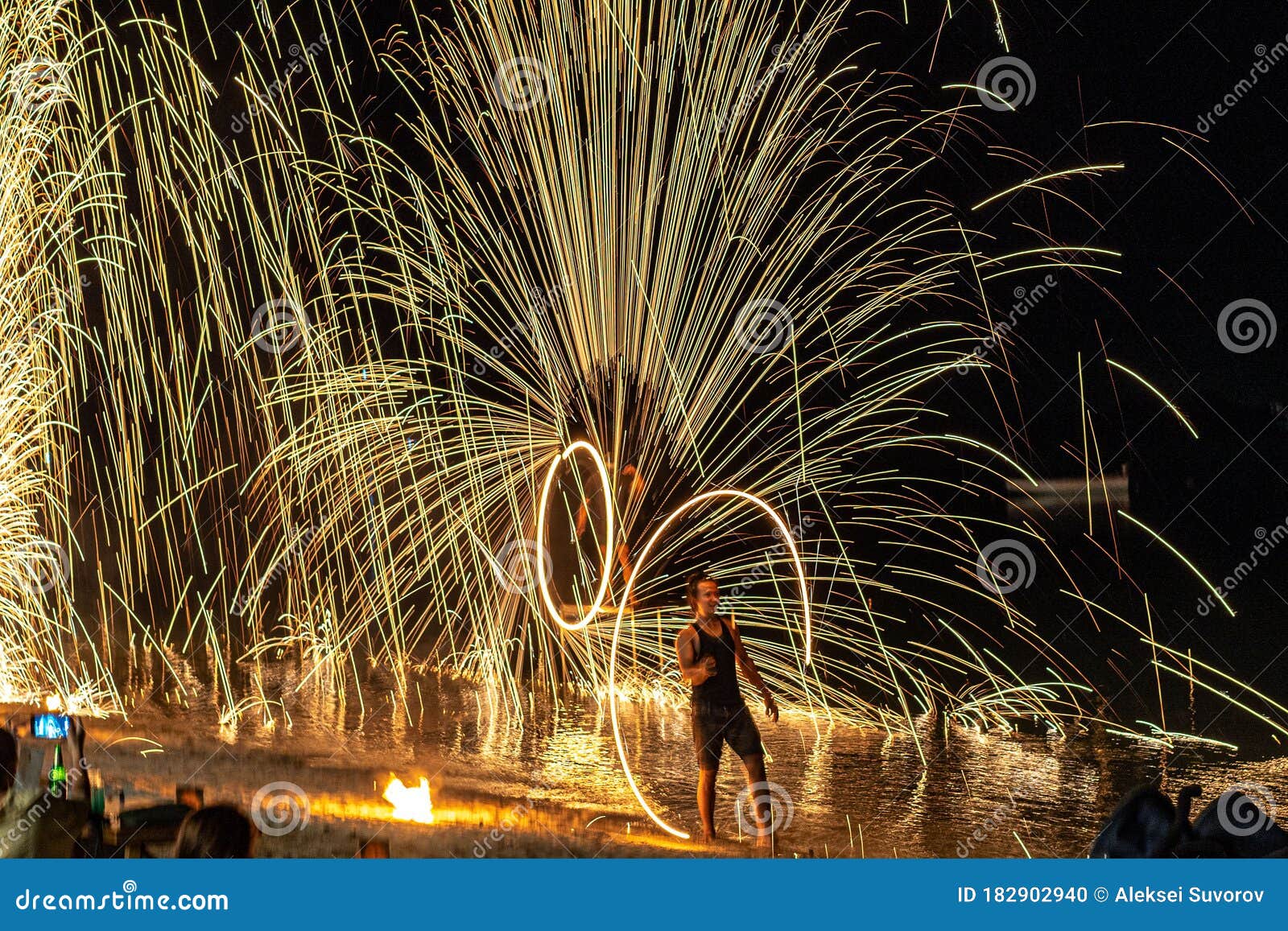 Group of Fireworks in the Sky. Fire Show, Fire with Exposure Editorial ...