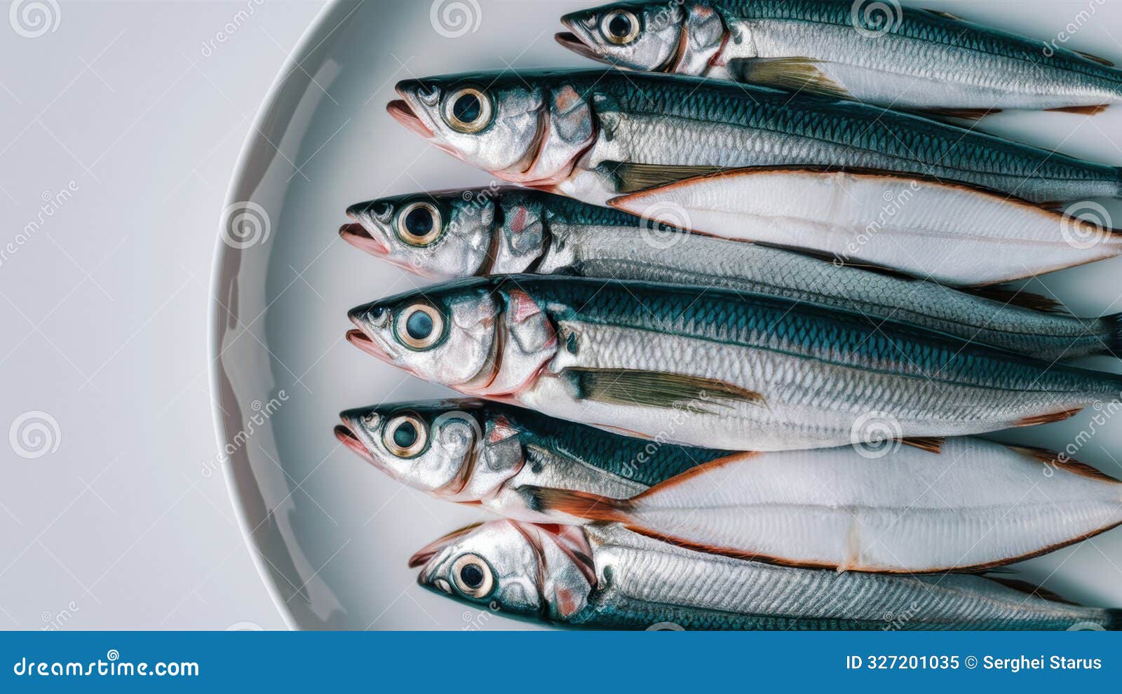 A Group of Fish are Arranged on a Plate with Their Fins Cut Off, AI ...