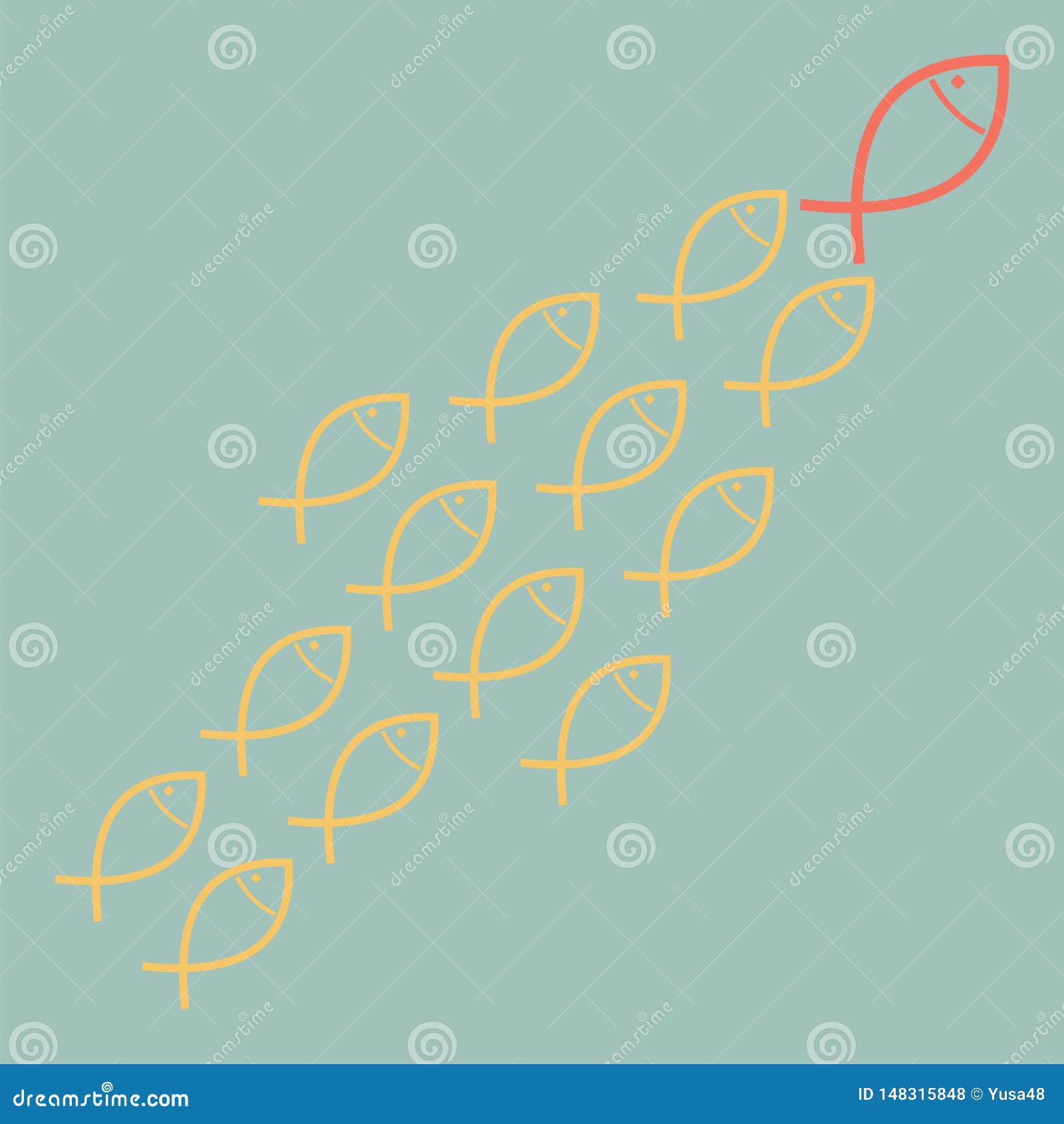 Group of Fish Follow the with Their Leader. Leadership Concept Stock ...