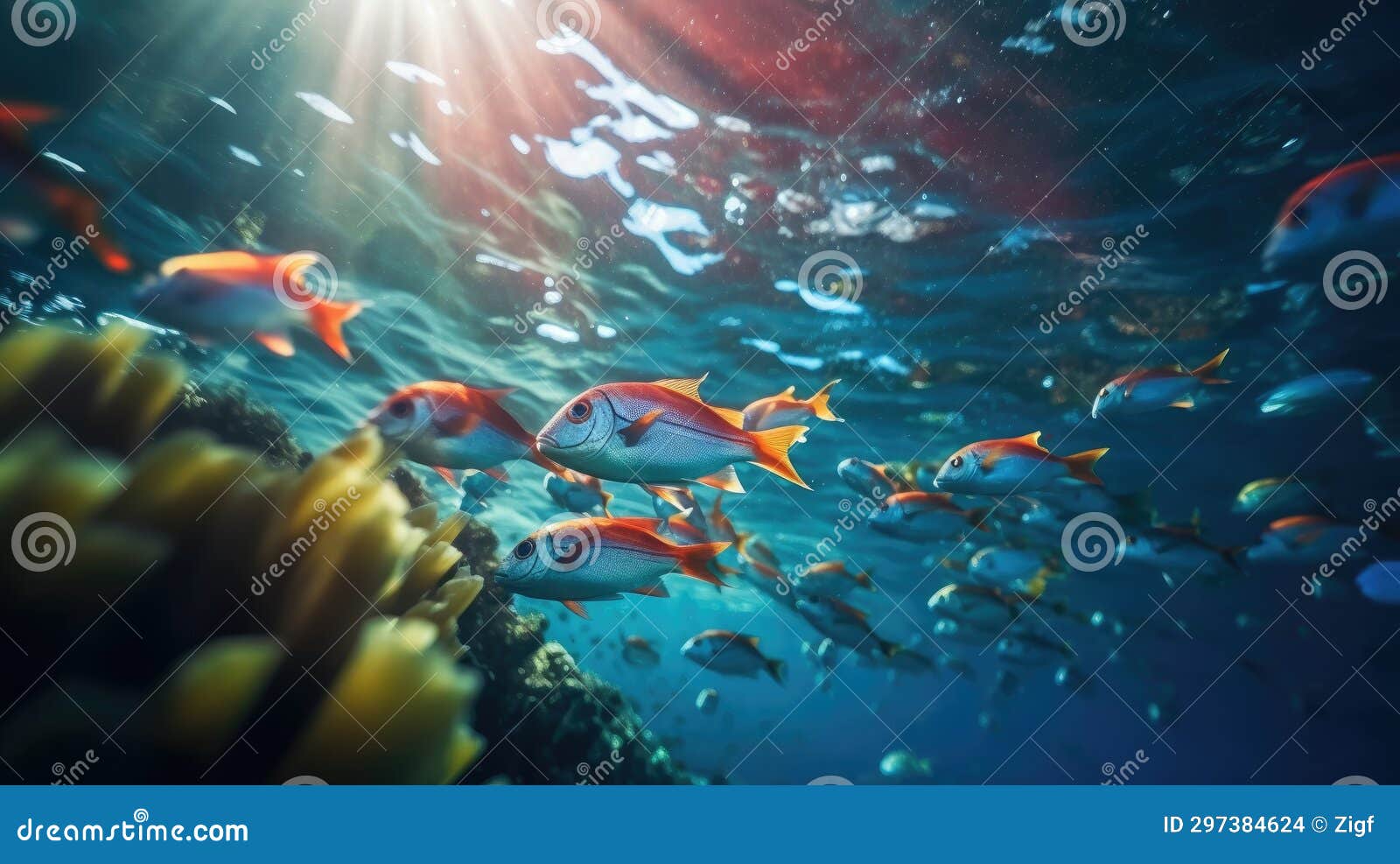 Group of Fish Swimming in the Ocean Stock Illustration - Illustration ...