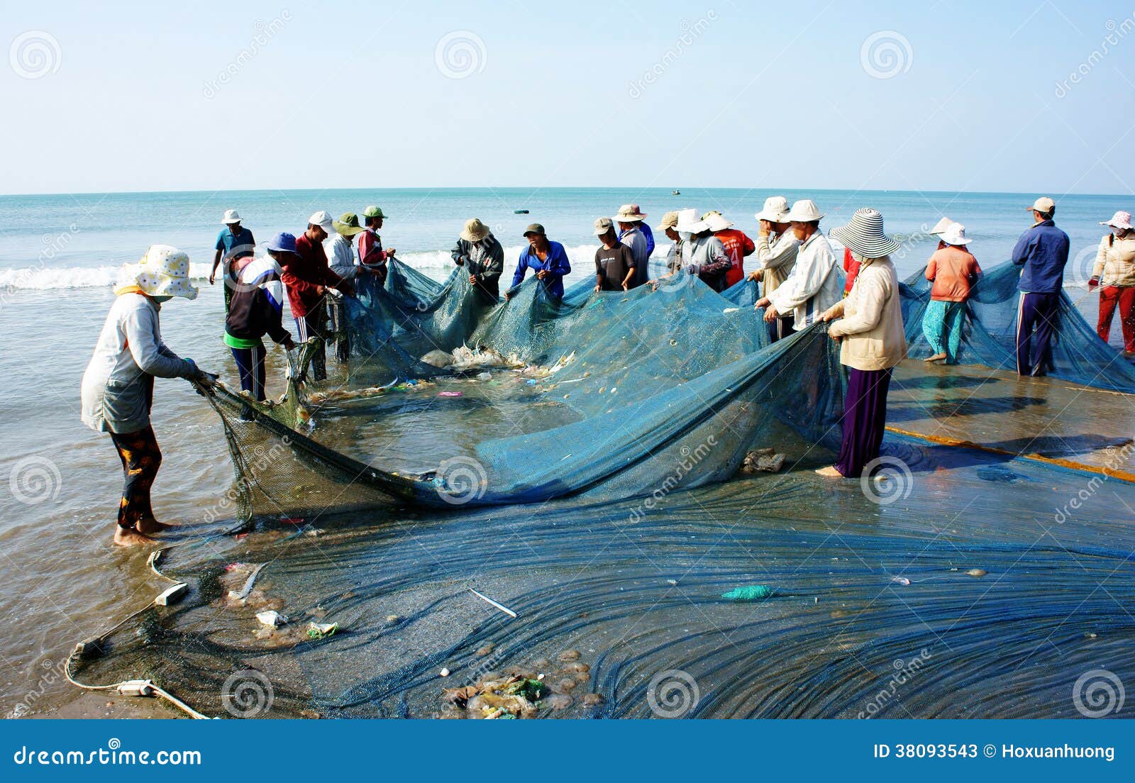 Group of Fisherman Pull Fish Net Editorial Stock Photo - Image of long ...