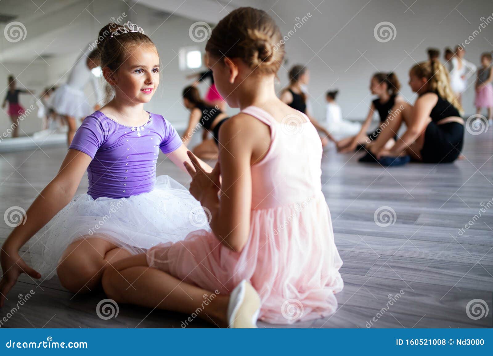 Group of Fit Happy Children Exercising Ballet in Studio Together Stock ...