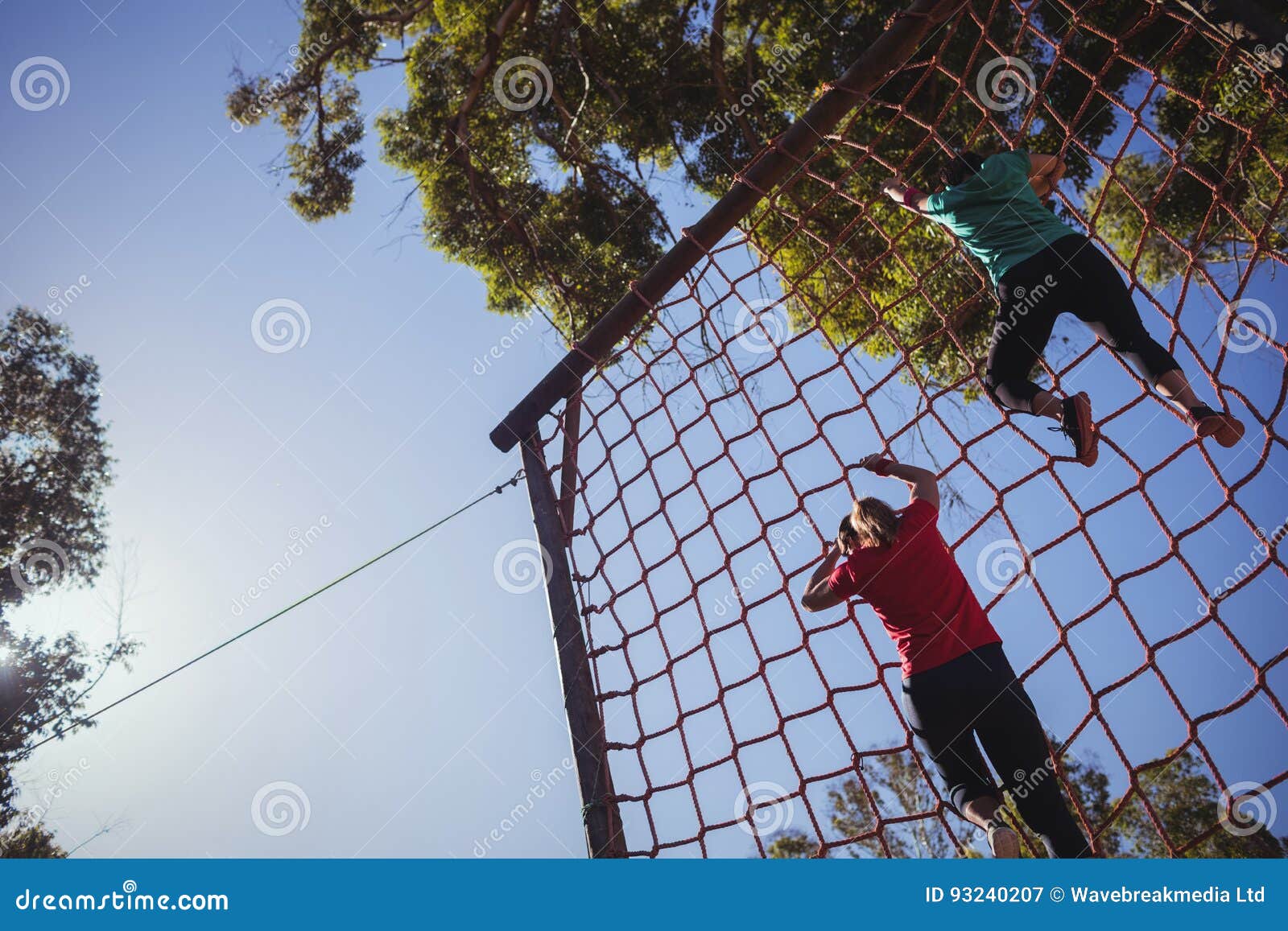 Group of Fit Woman Climbing a Net during Obstacle Course Training Stock ...