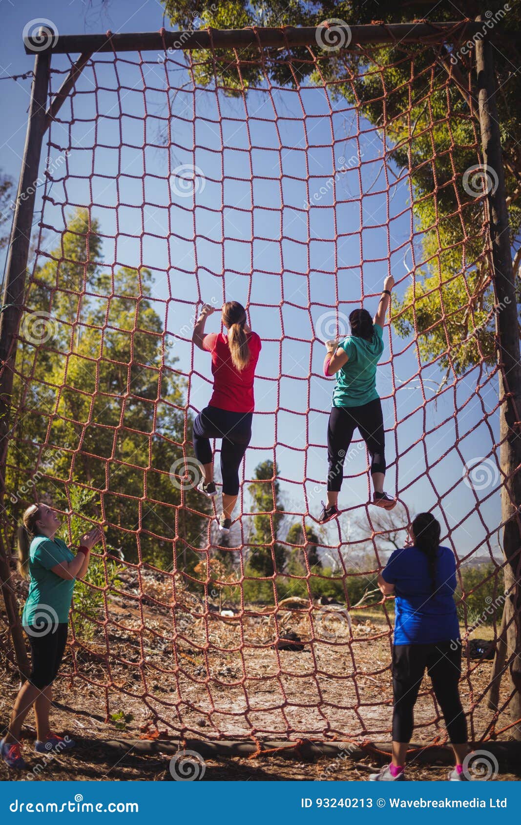 Group of Fit Woman Climbing a Net during Obstacle Course Training Stock ...