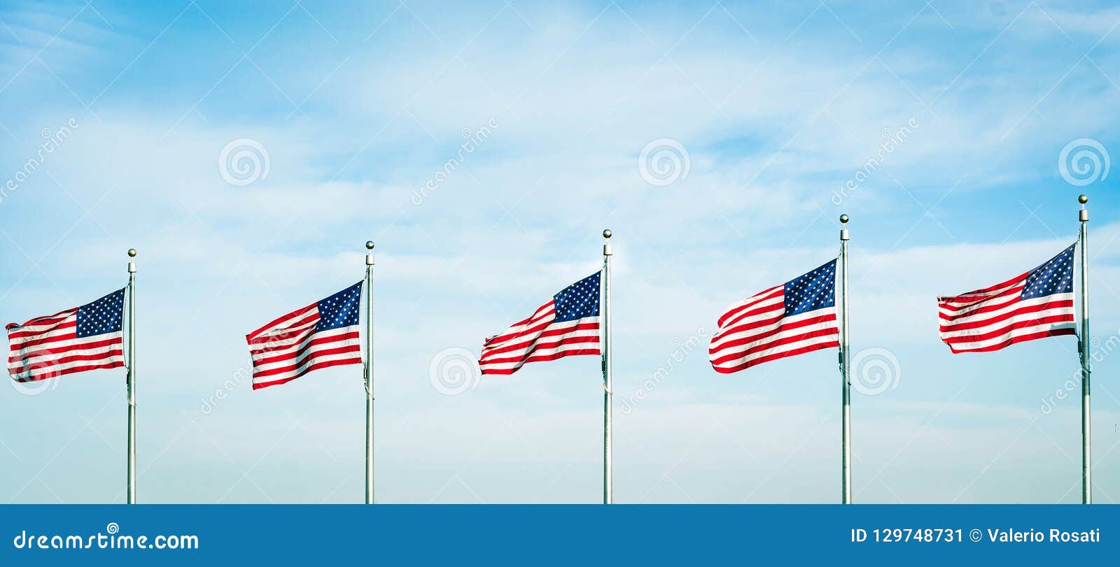 Group of Five American Flags Waving in the Wind Stock Image - Image of ...