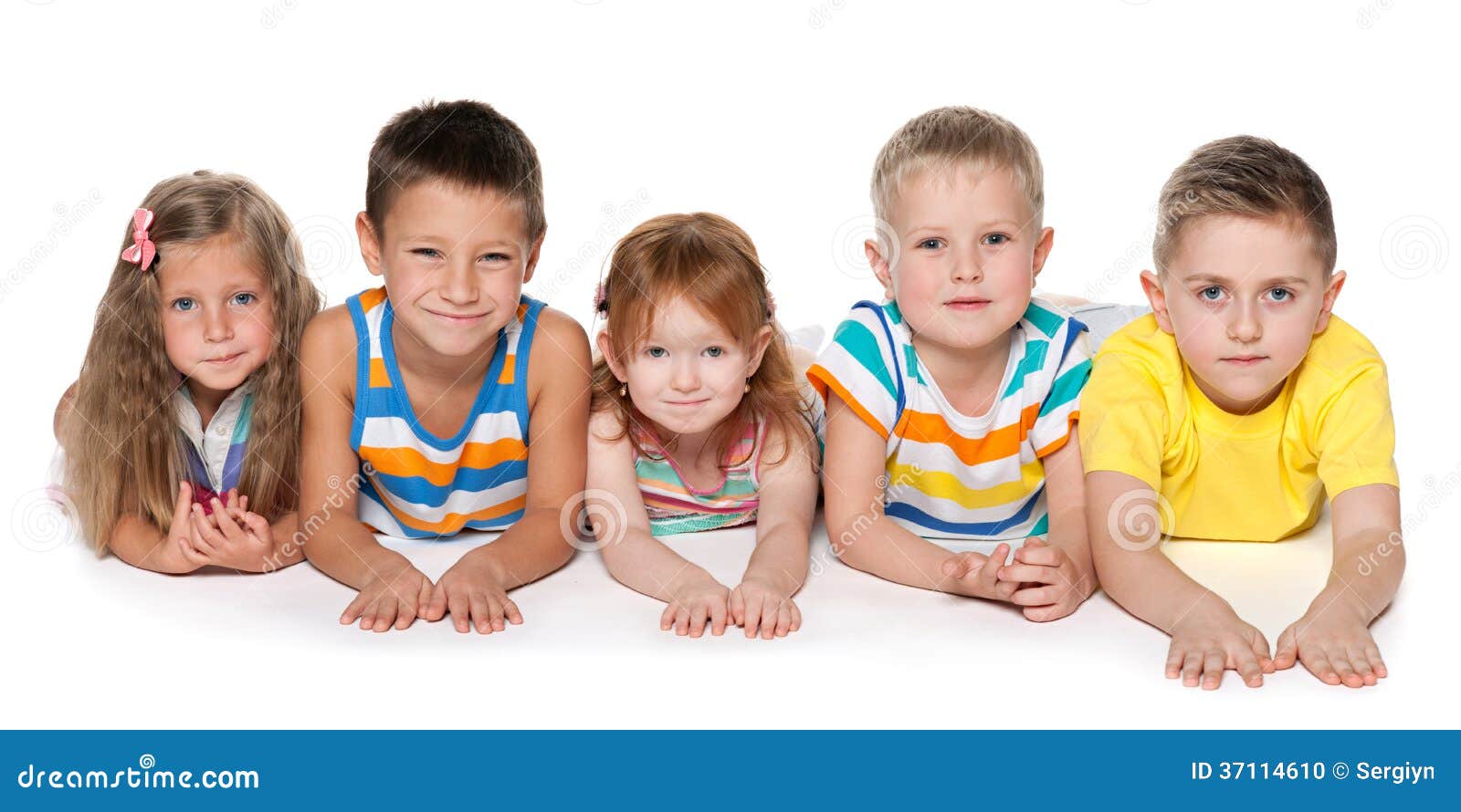 Group of Five Cheerful Children Stock Photo - Image of people ...