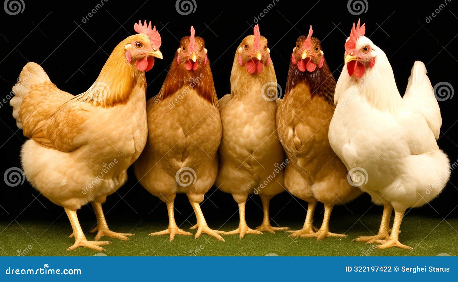 A Group of Five Chickens Standing Together in a Row, AI Stock Photo ...
