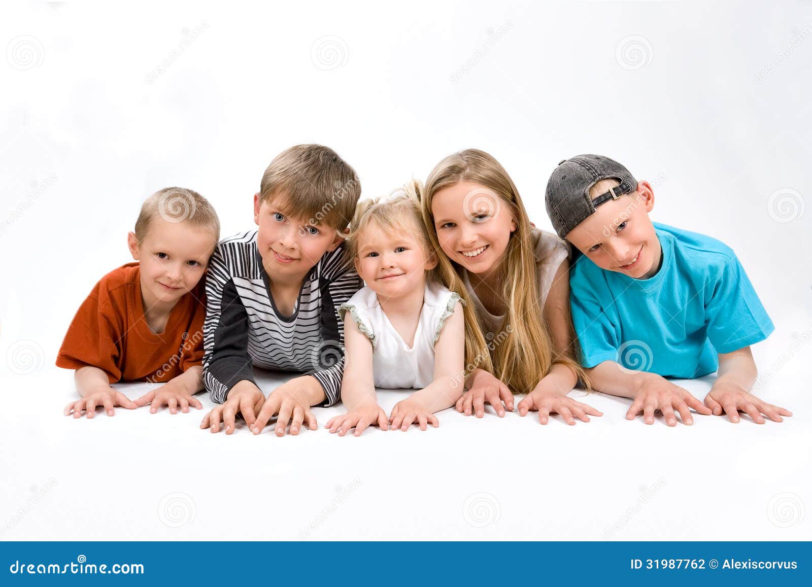The Group of Five Children on the Foor Stock Photo - Image of cute ...