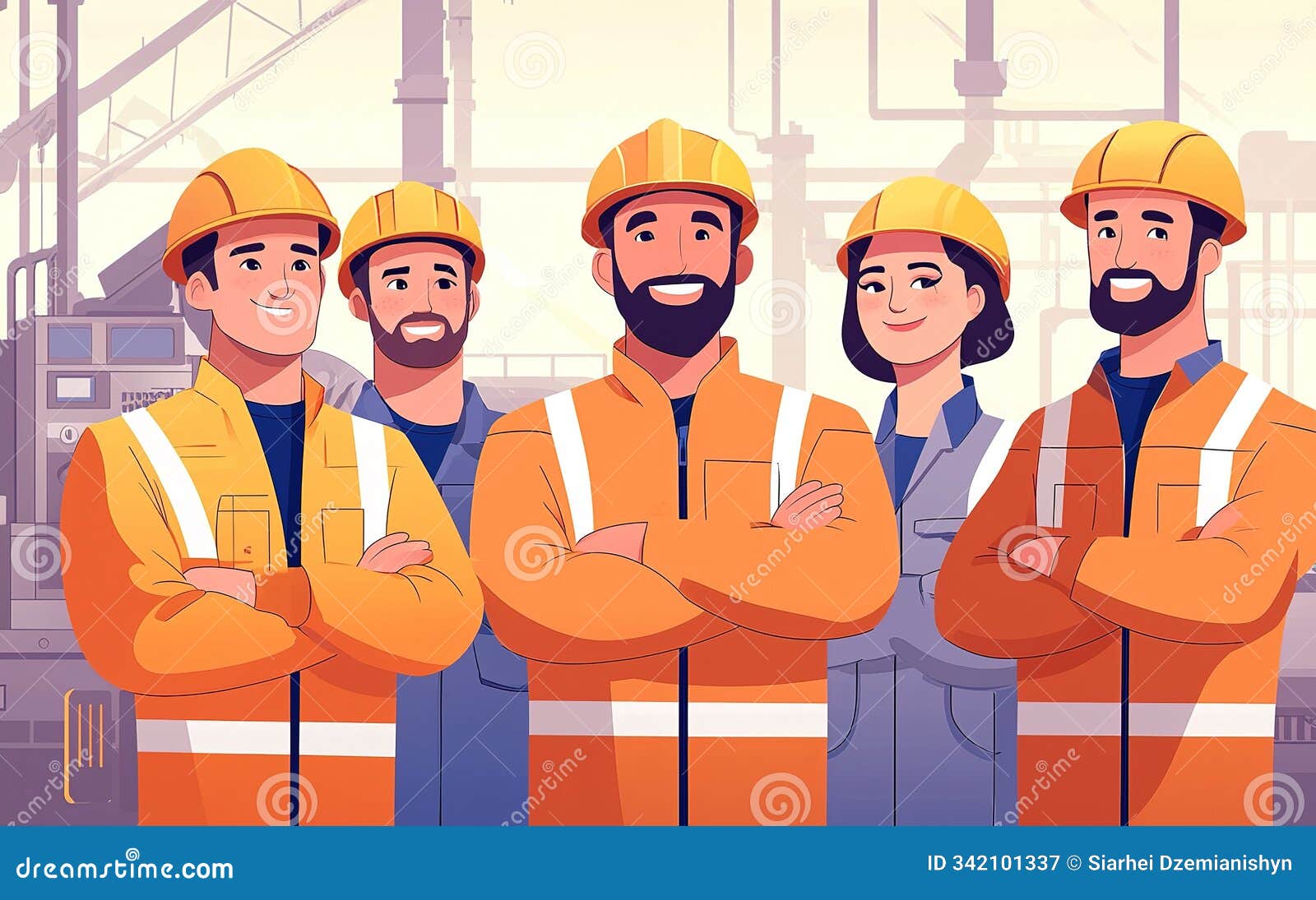 Construction Workers in Safety Gear Standing Confidently at a Job Site ...